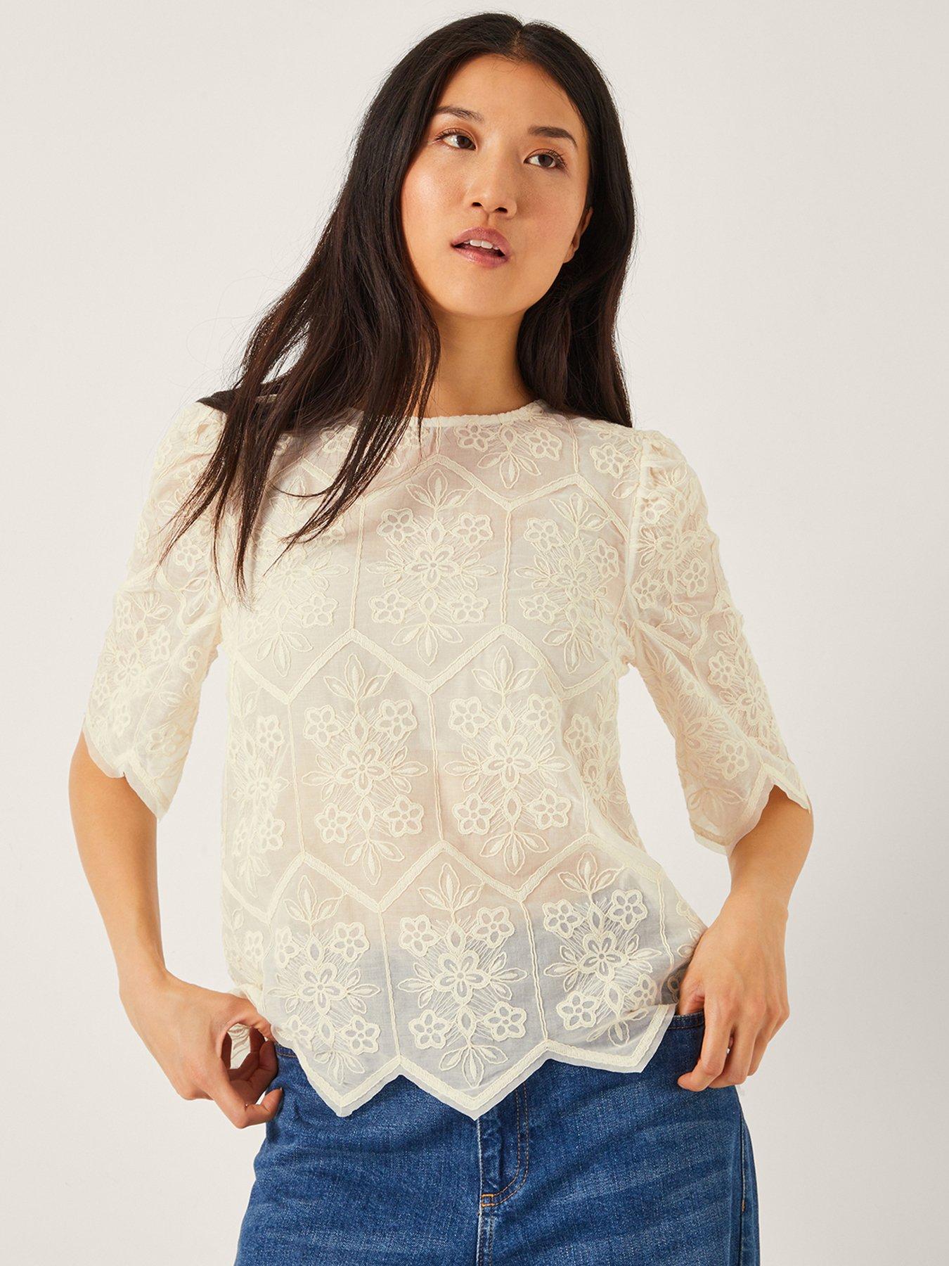 Monsoon Clara Embroidered Top - Ivory | Very