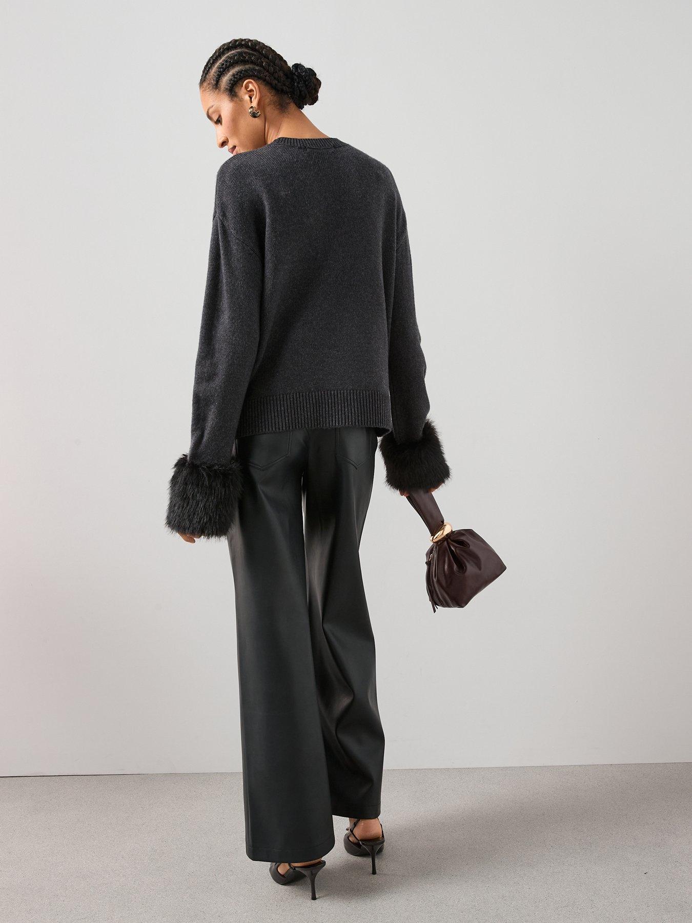 The Very Collection Crew Neck Detachable Fur Cuff Jumper With Wool ...