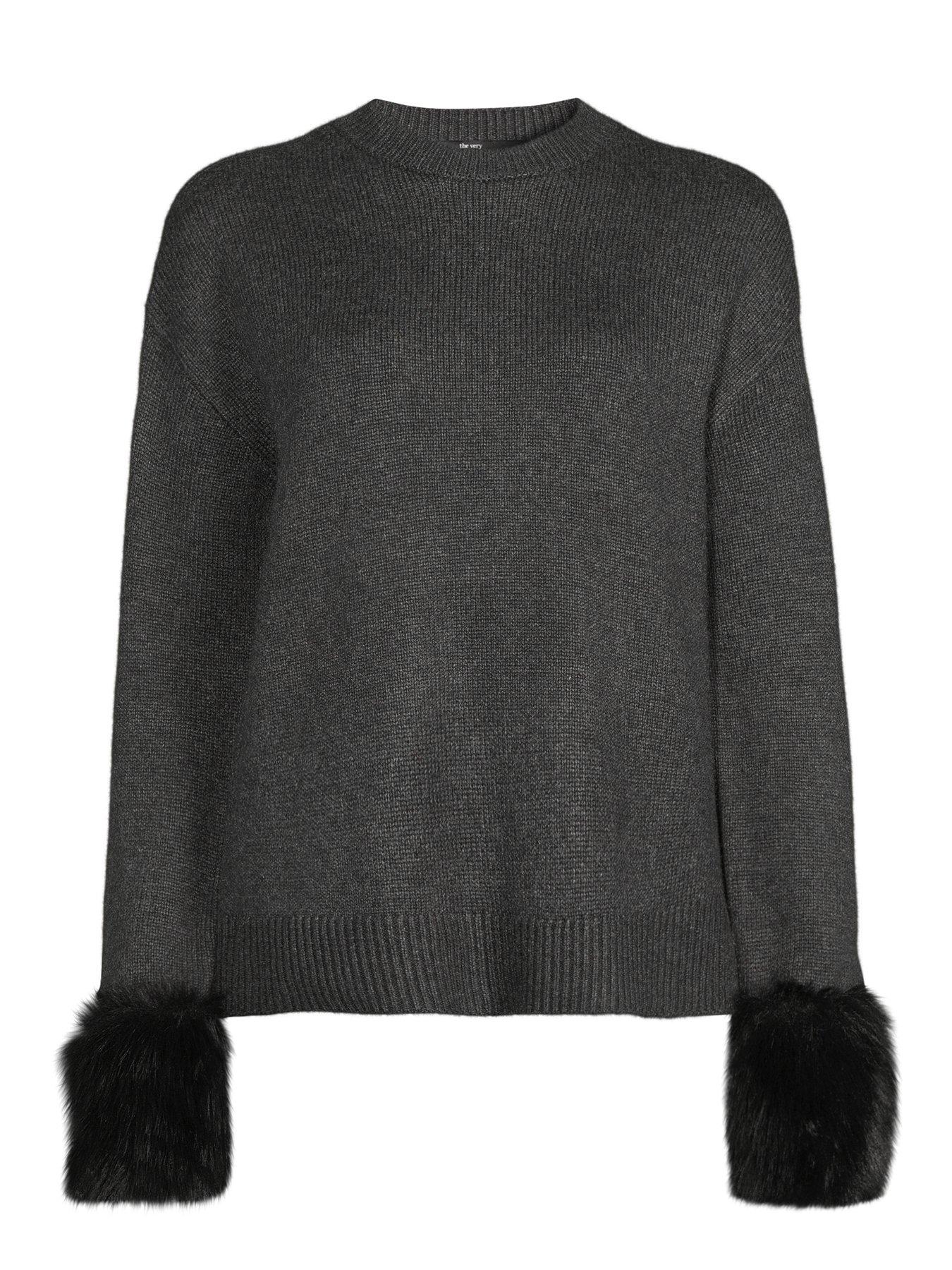 The Very Collection Crew Neck Detachable Fur Cuff Jumper With Wool ...