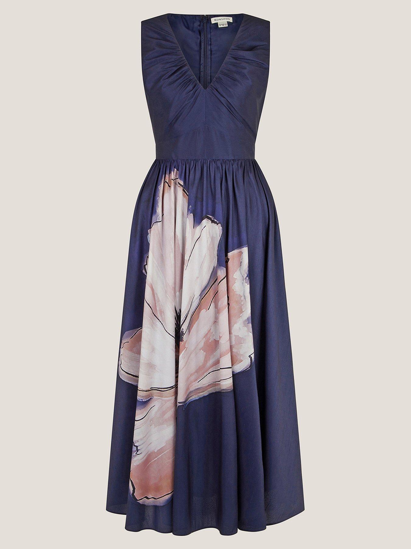 Monsoon Sylvia Printed Dress - Navy | Very