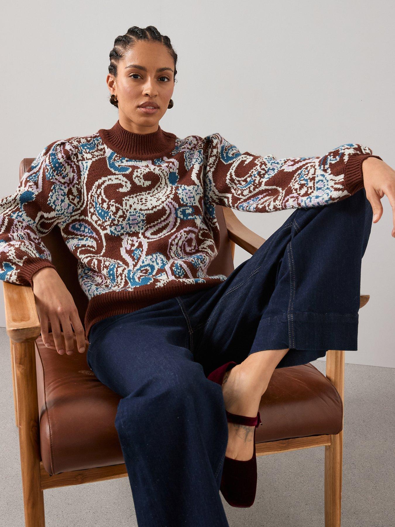 The Very Collection Paisley Jacquard Funnel Neck Jumper With Wool ...
