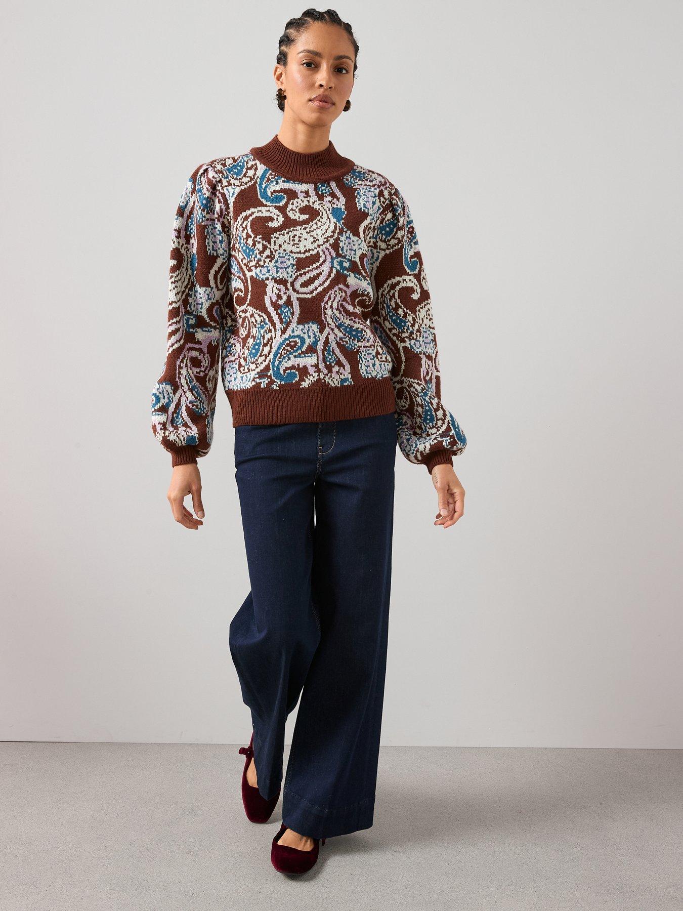 The Very Collection Paisley Jacquard Funnel Neck Jumper With Wool ...