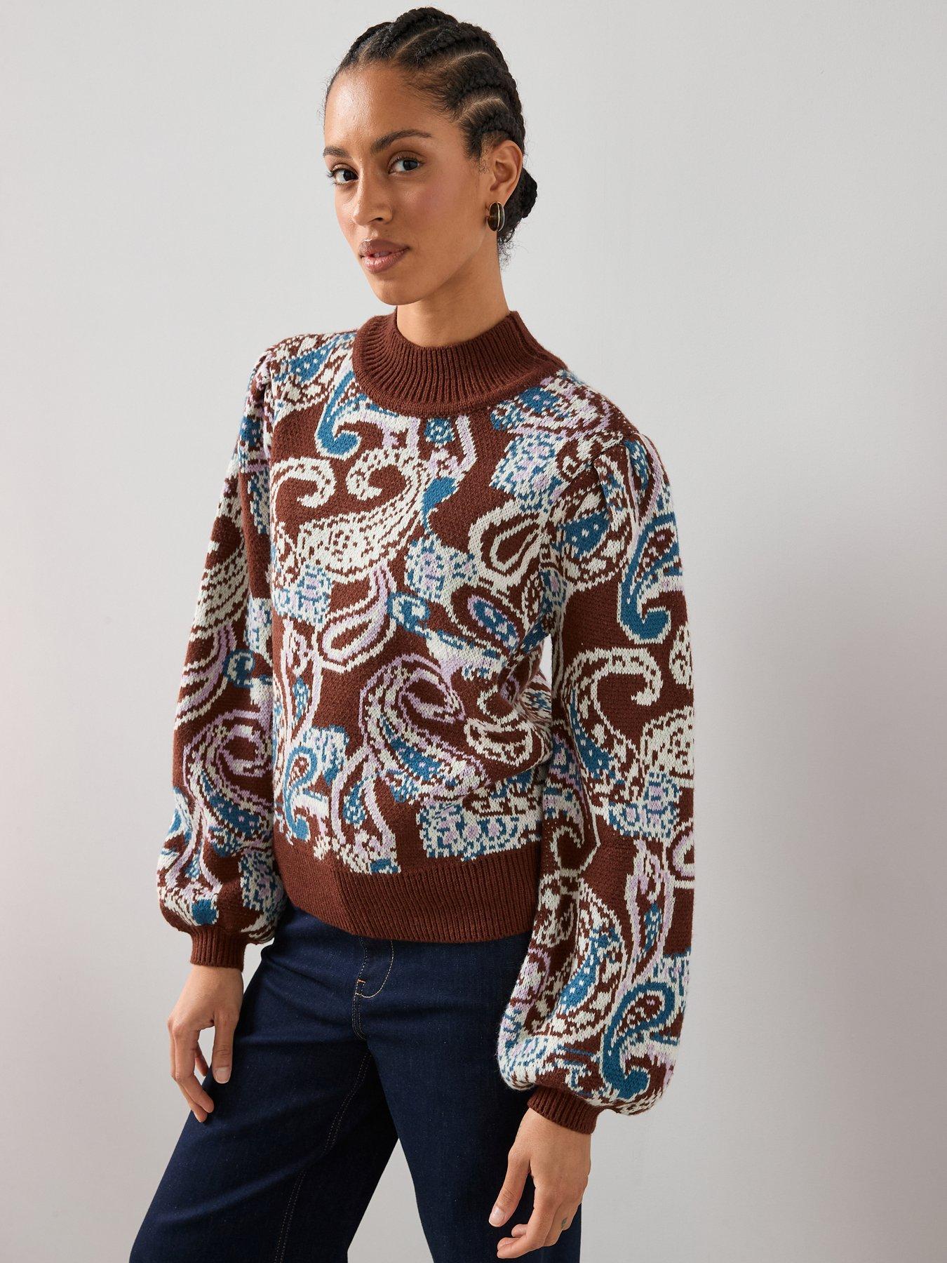 The Very Collection Paisley Jacquard Funnel Neck Jumper With Wool ...