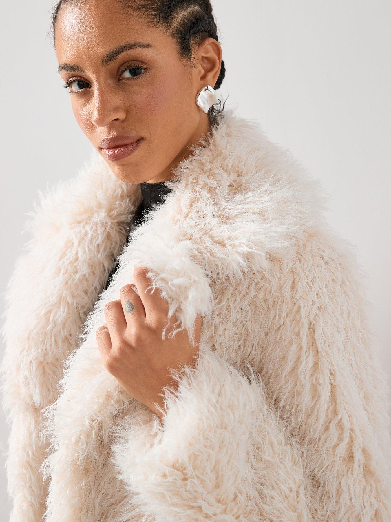 The Very Collection Short Mongolian Faux Fur Coat - Cream | Very