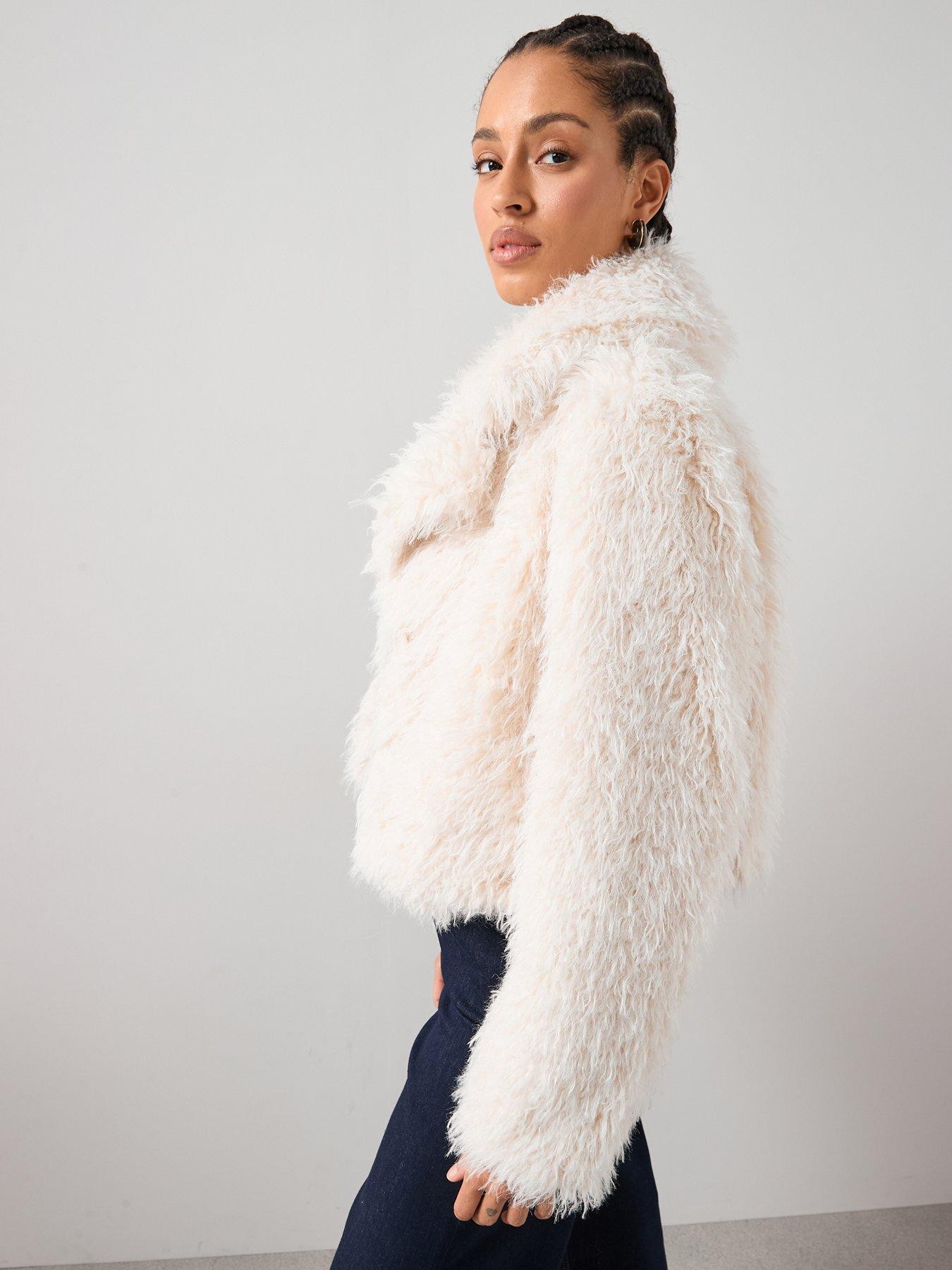 The Very Collection Short Mongolian Faux Fur Coat - Cream | Very