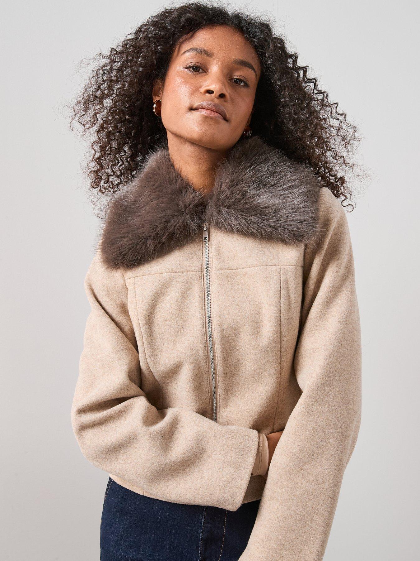 The Very Collection Faux Wool Harrington Jacket With Faux Fur Collar ...
