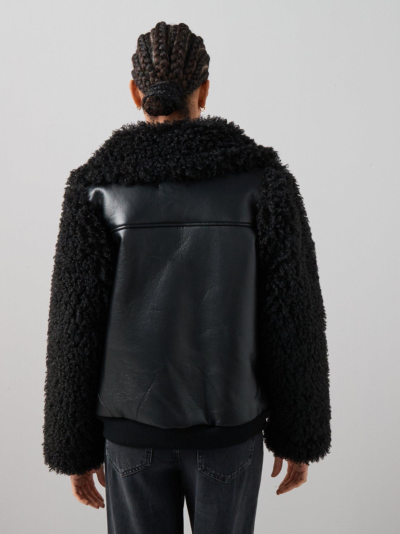 The Very Collection Faux Fur Shearling Trim Jacket - Black | Very