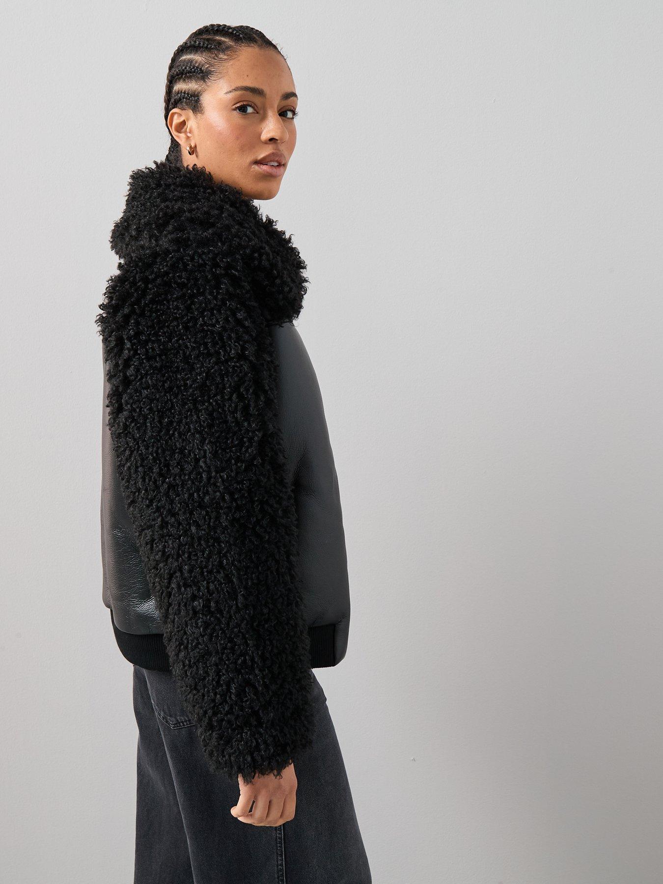 The Very Collection Faux Fur Shearling Trim Jacket - Black | Very