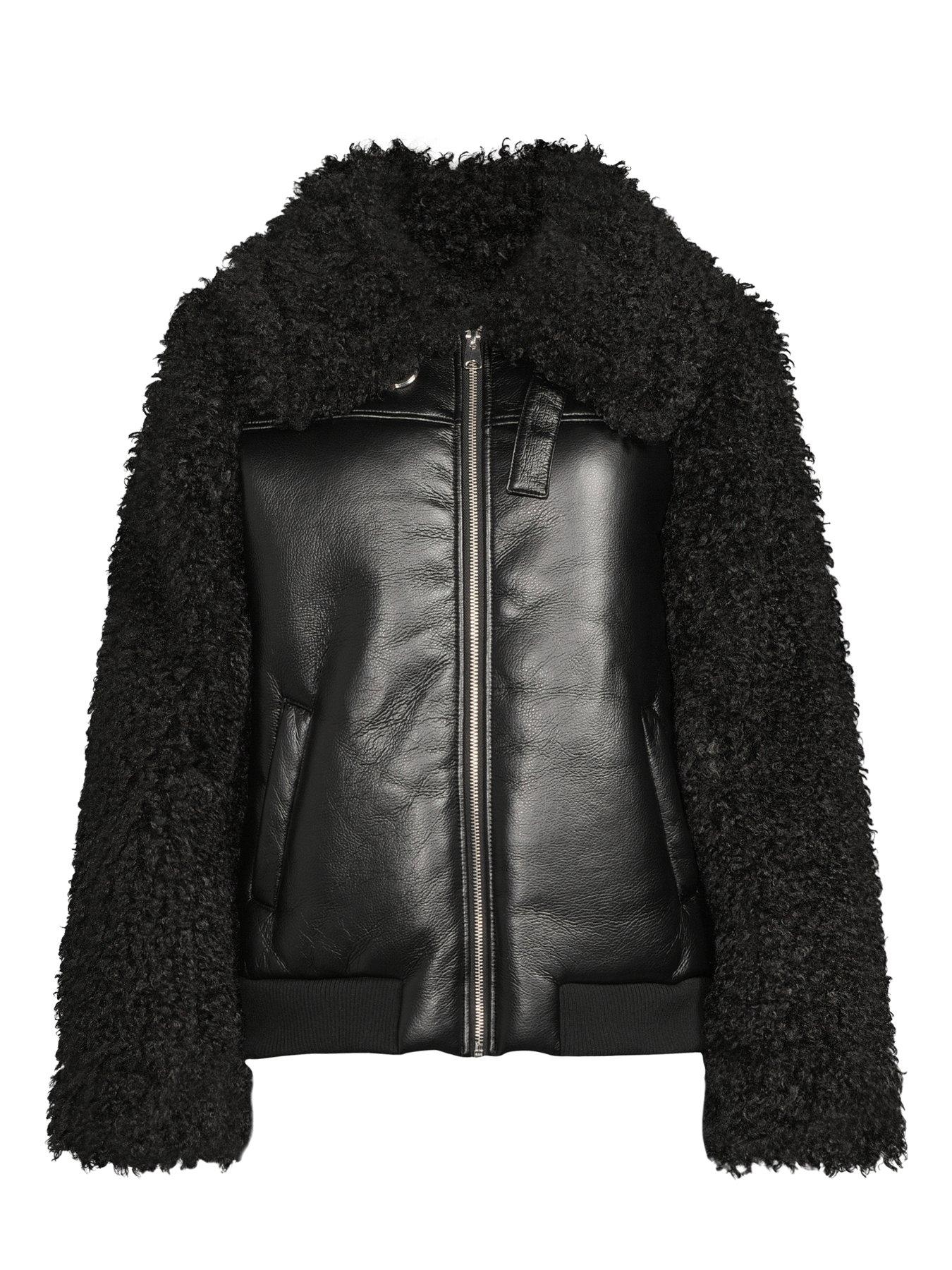 The Very Collection Faux Fur Shearling Trim Jacket - Black | Very