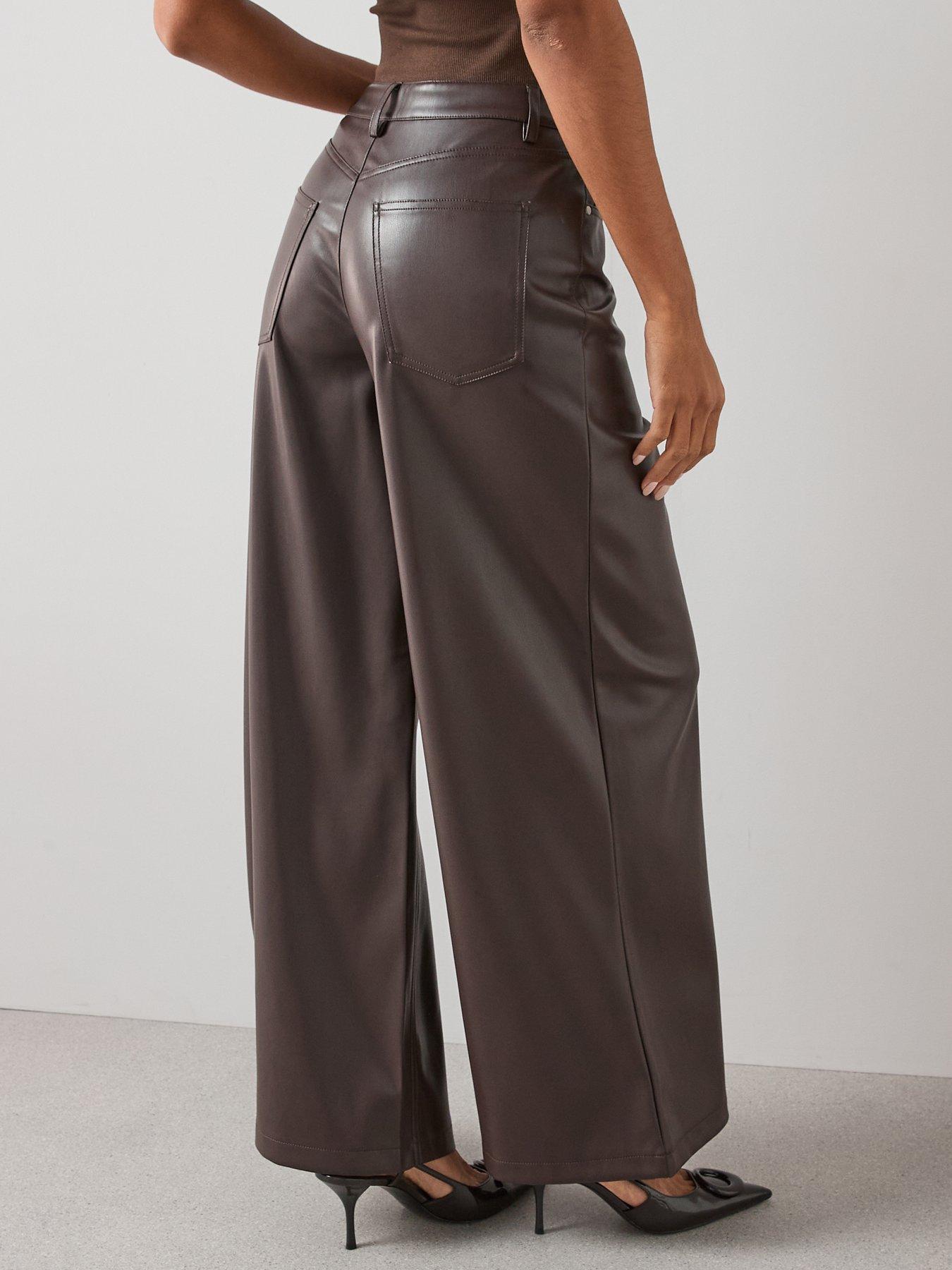 The Very Collection Faux Leather Super Wide Trousers - Brown | Very
