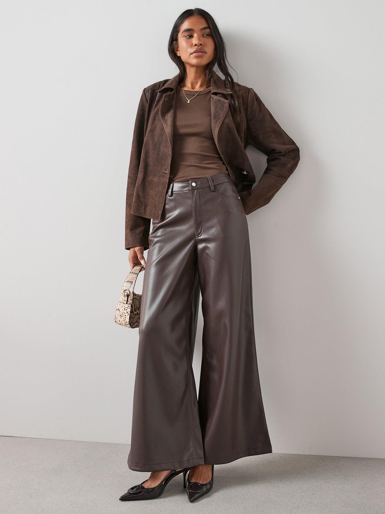 The Very Collection Faux Leather Super Wide Trousers - Brown | Very
