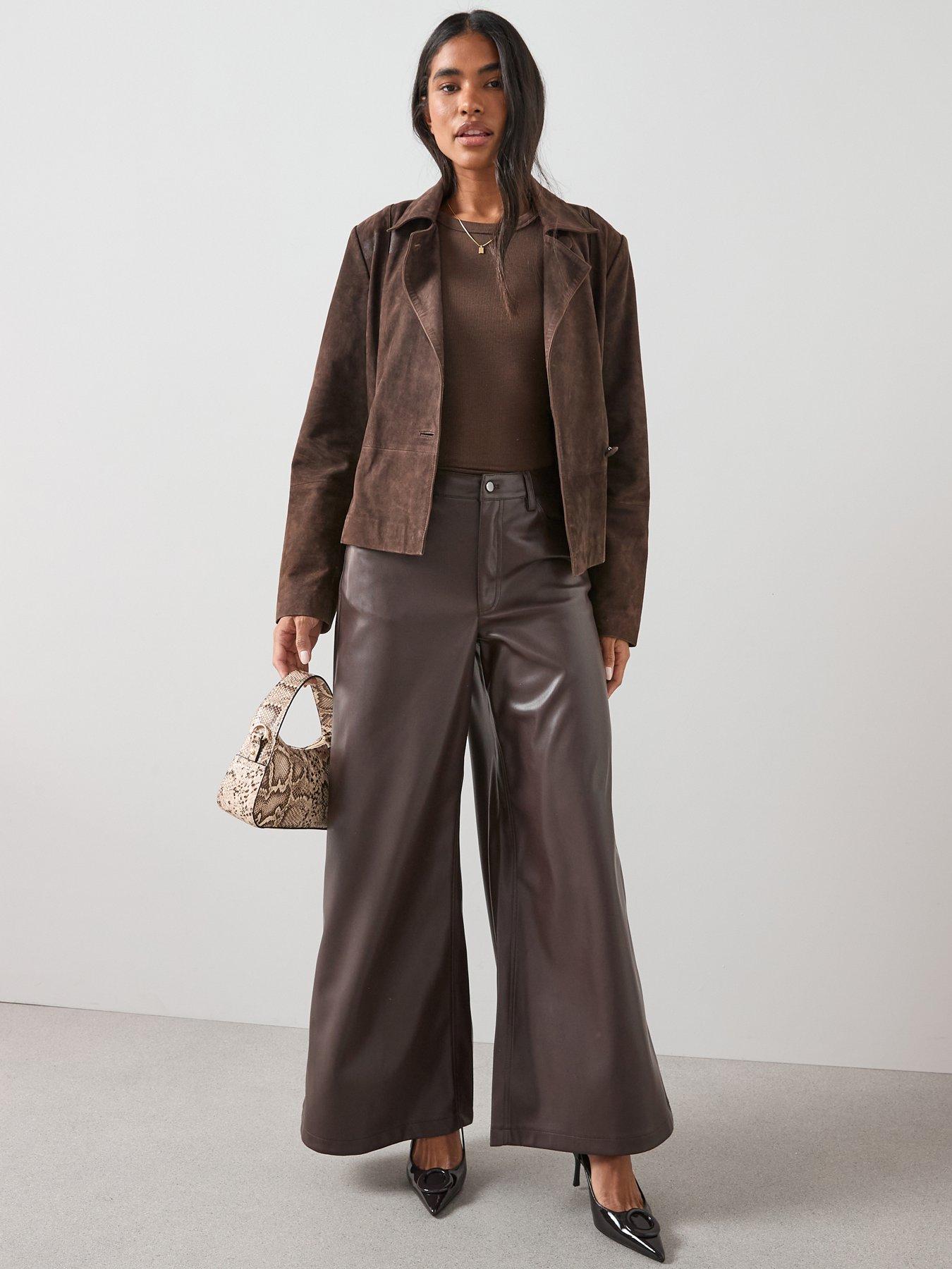 The Very Collection Faux Leather Super Wide Trousers - Brown | Very