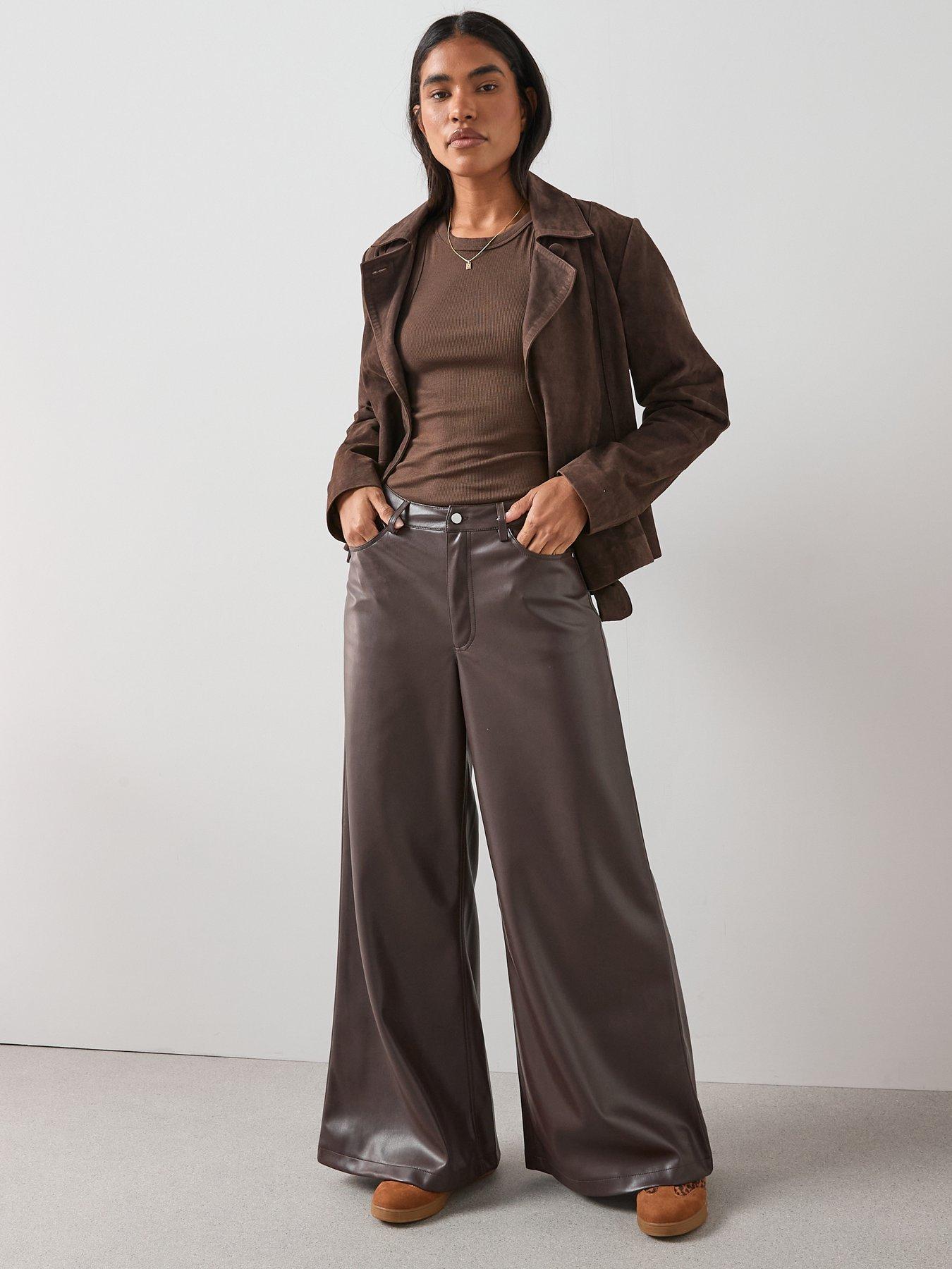 The Very Collection Faux Leather Super Wide Trousers - Brown | Very