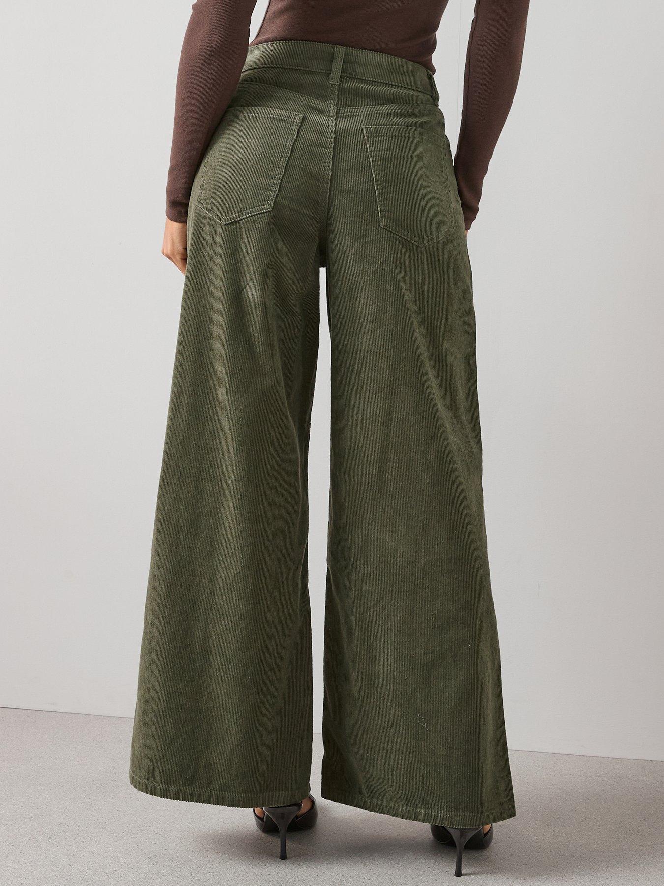 The Very Collection Super Wide Leg Cord Trousers - Green | Very