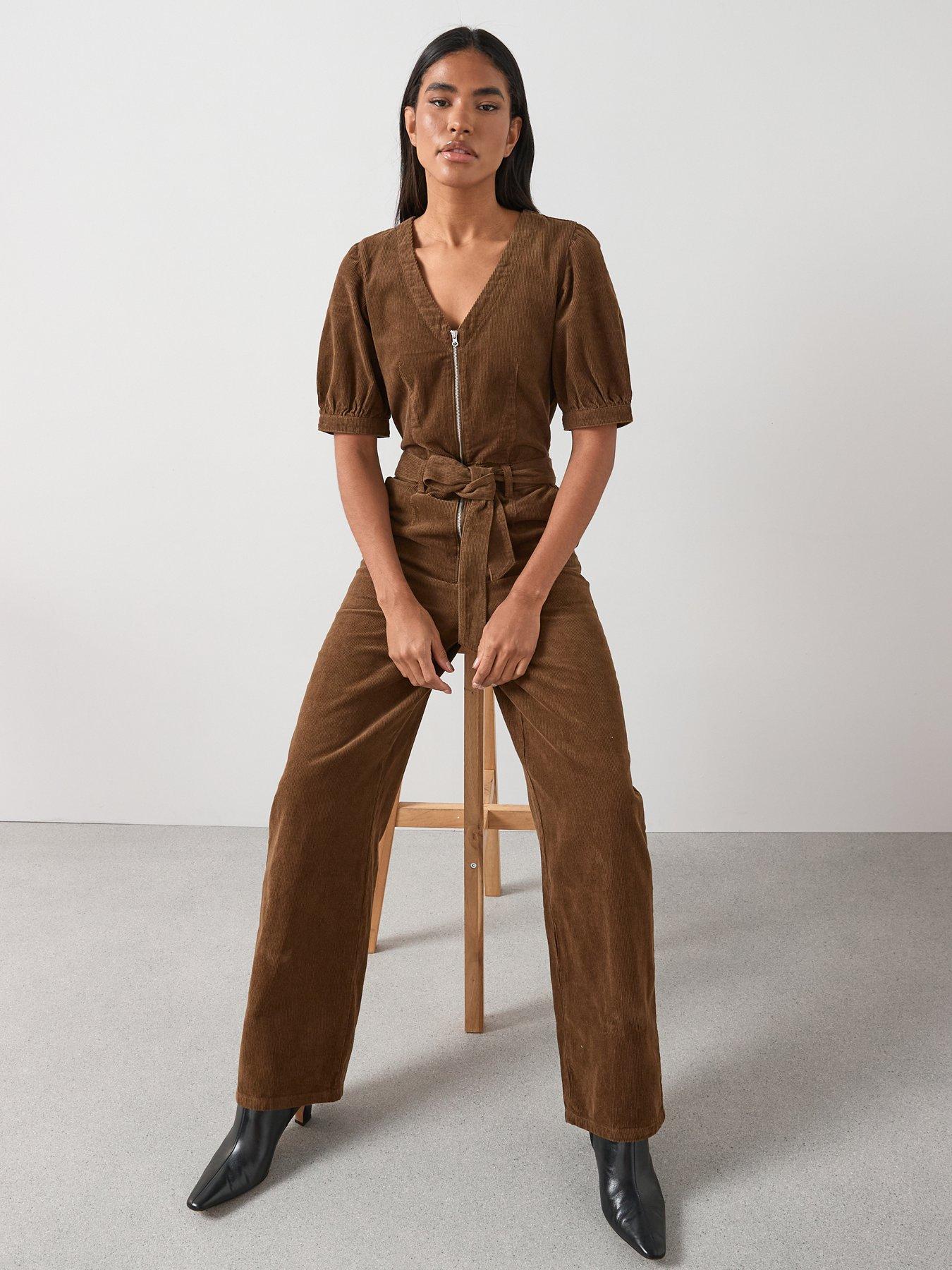The Very Collection V Neck Cord Zip Through Jumpsuit - Beige | Very