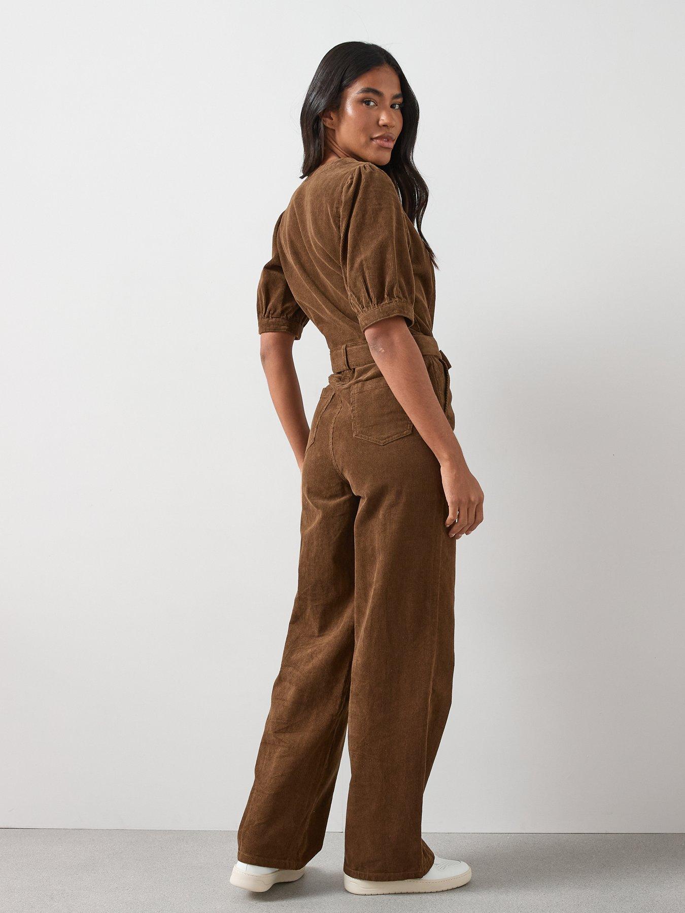 The Very Collection V Neck Cord Zip Through Jumpsuit - Beige | Very