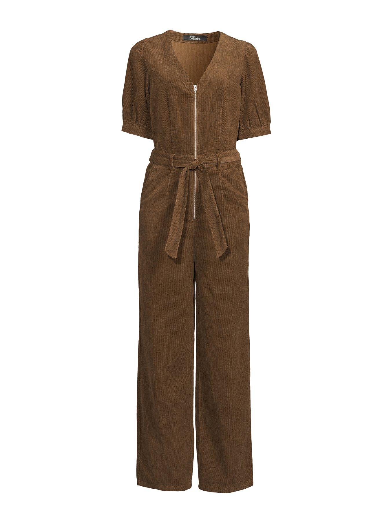 The Very Collection V Neck Cord Zip Through Jumpsuit - Beige | Very