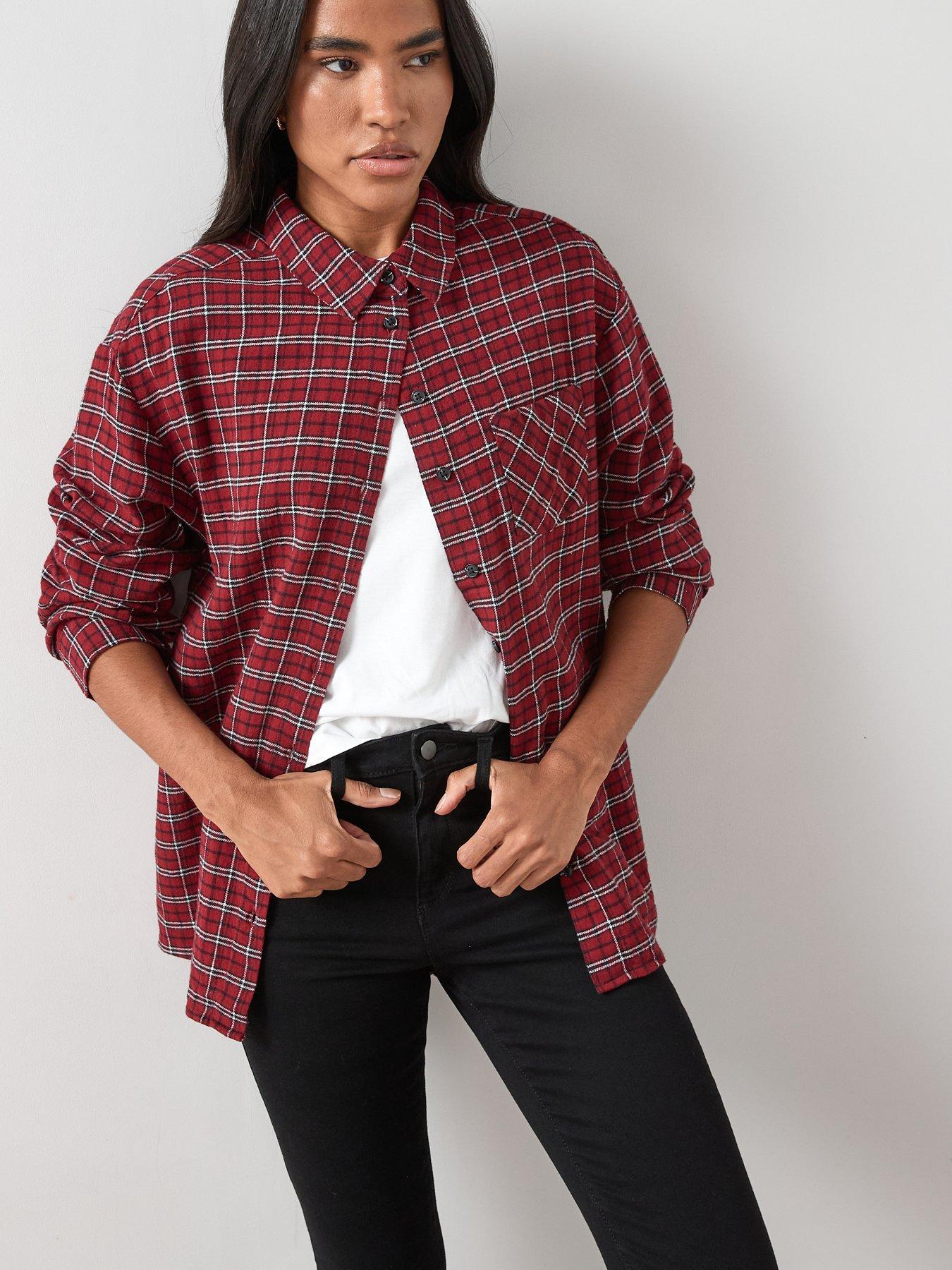 The Very Collection Brushed Longline Check Shirt - Red | Very