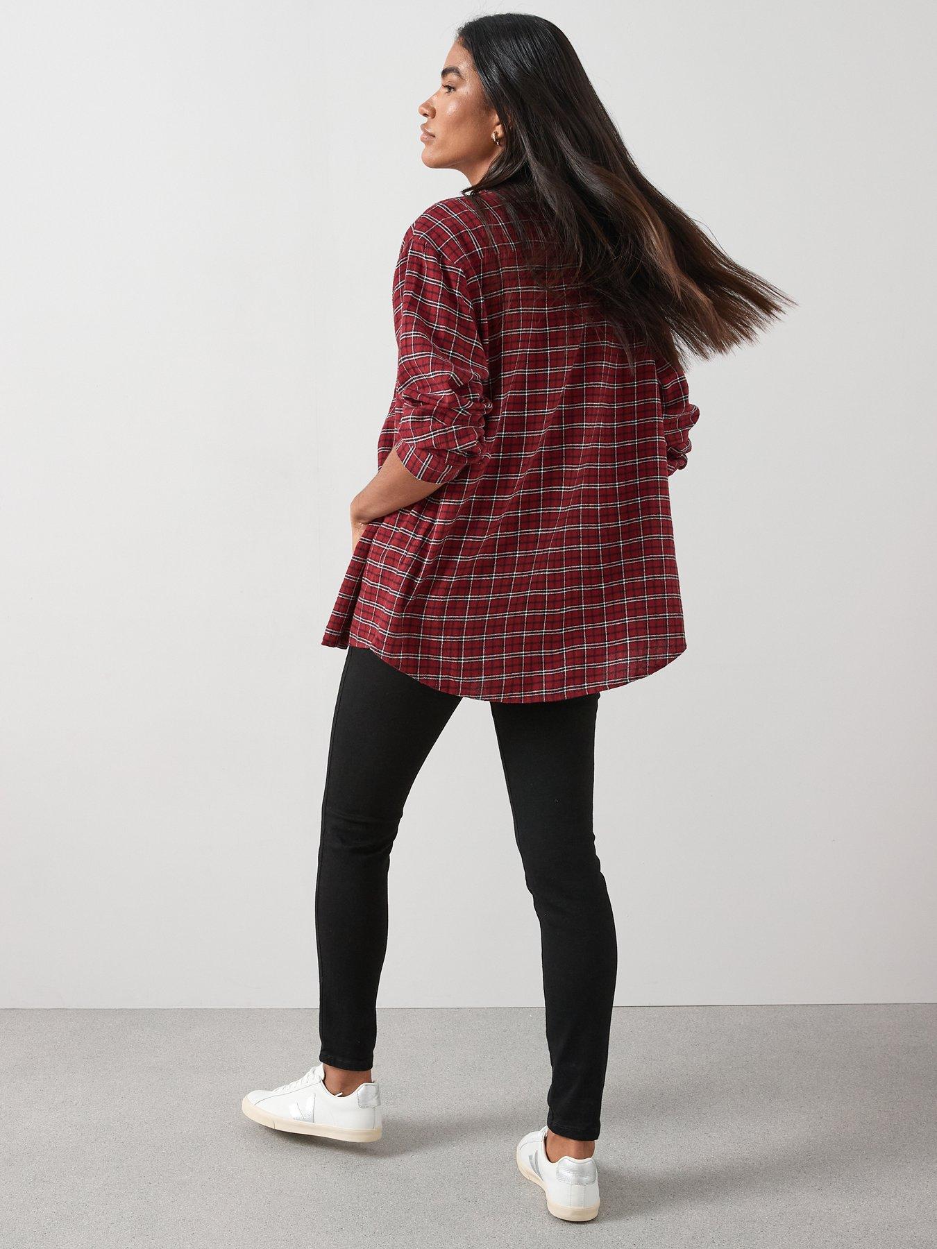 The Very Collection Brushed Longline Check Shirt - Red | Very