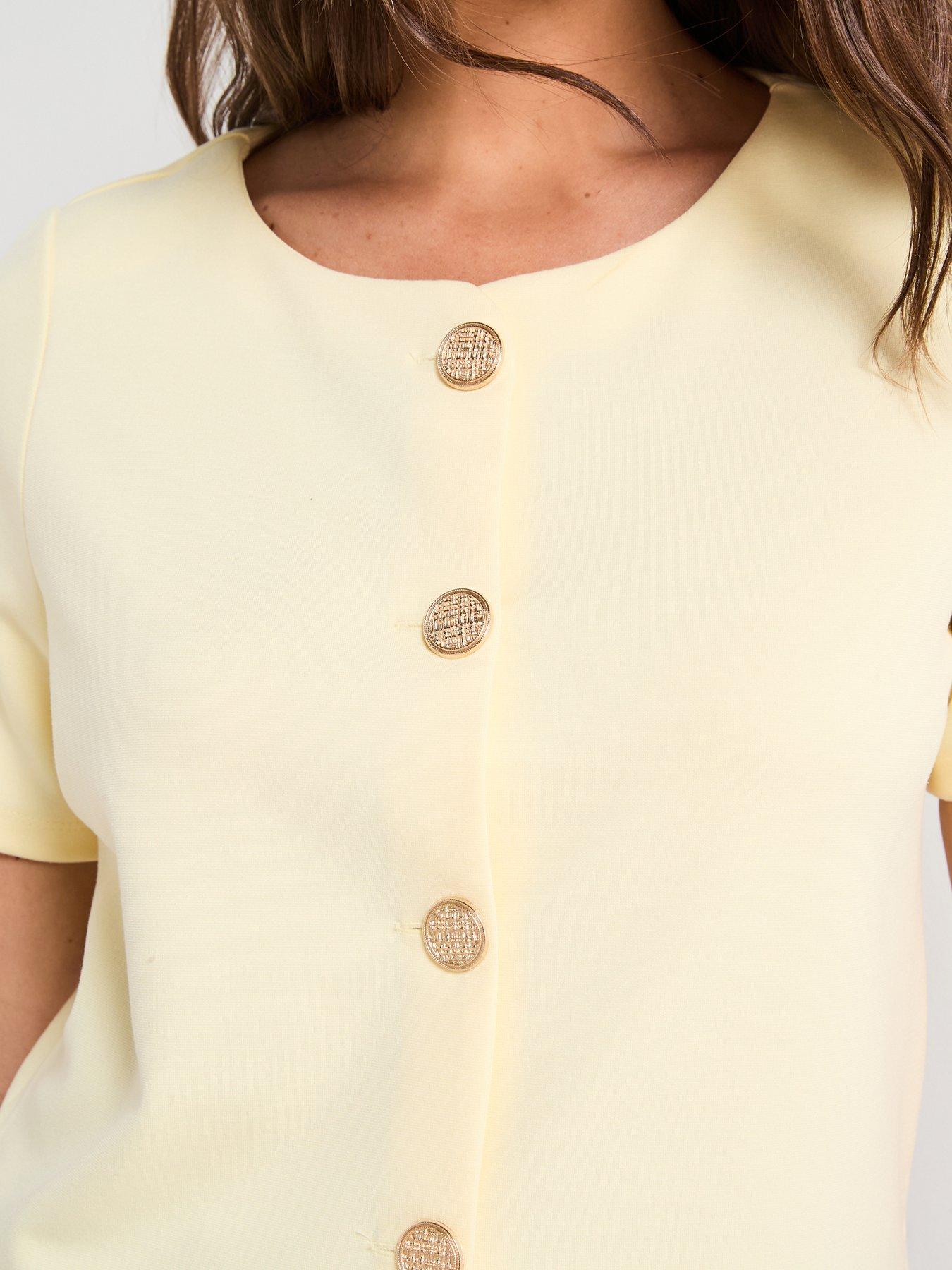 V by Very Button Up Short Sleeve Top - Lemon | Very