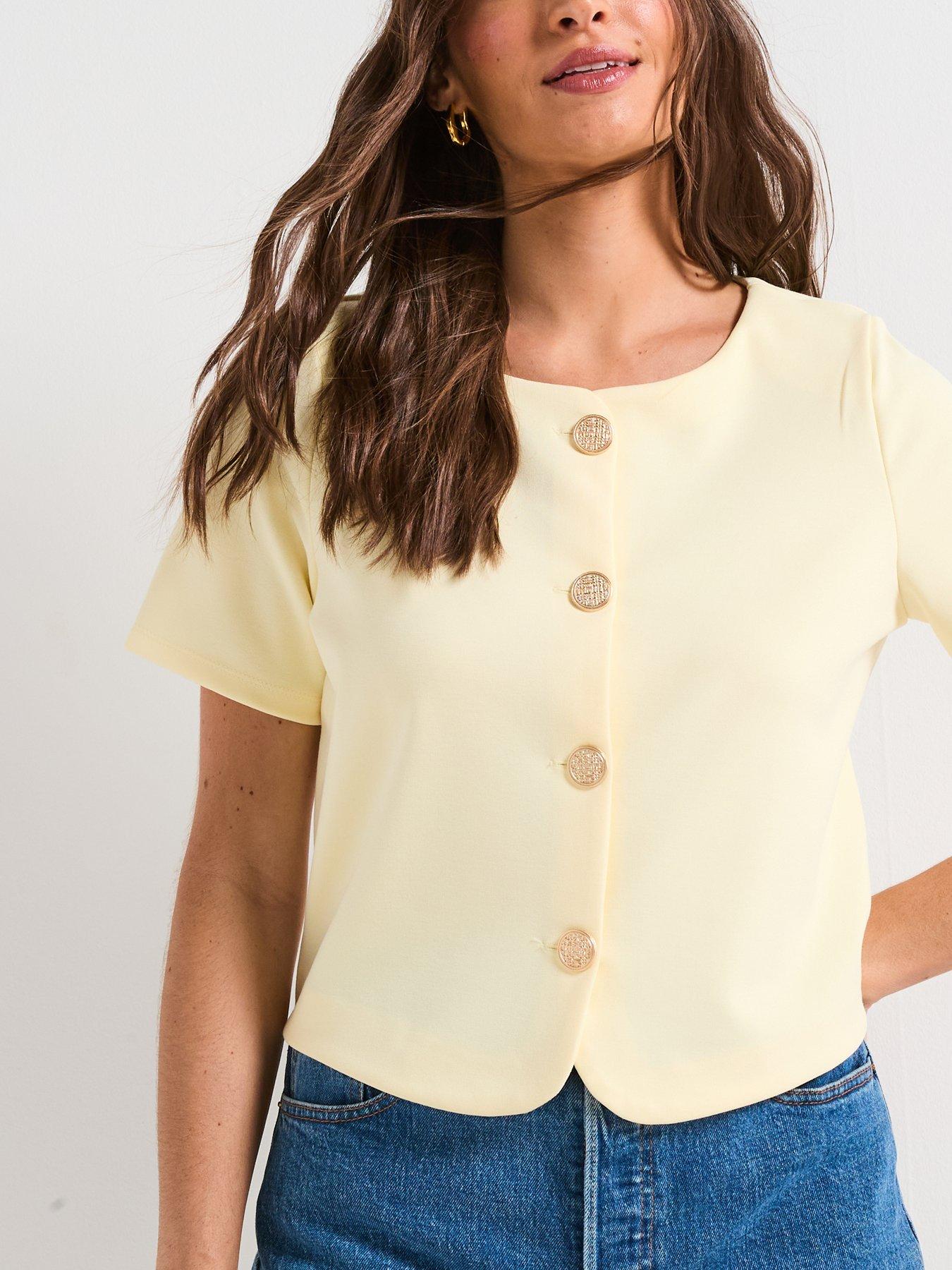 V by Very Button Up Short Sleeve Top - Lemon | Very