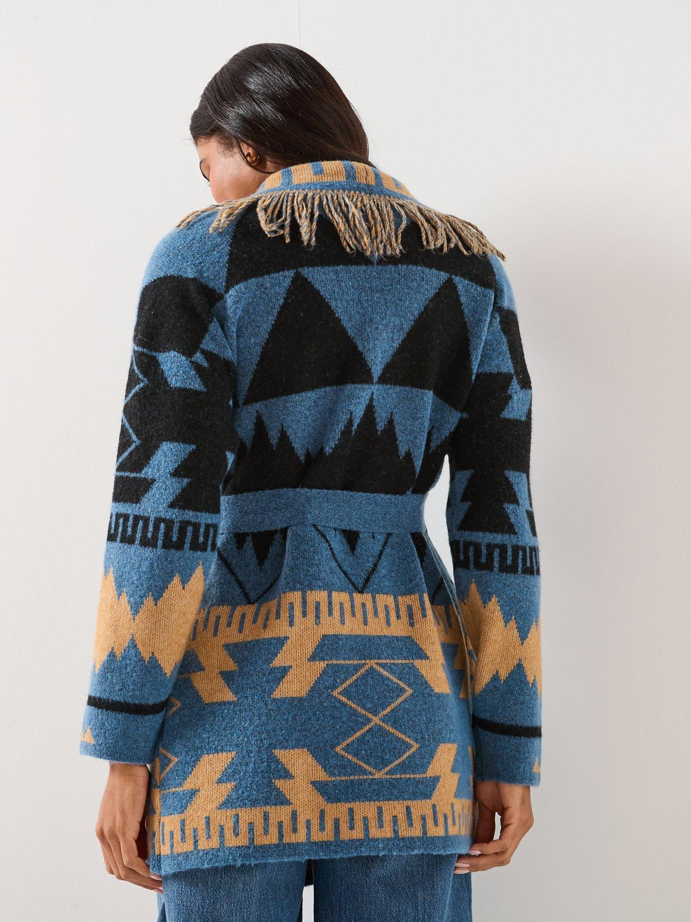Only Michigan Fringed Tie Wrap Long Cardigan - Blue | Very