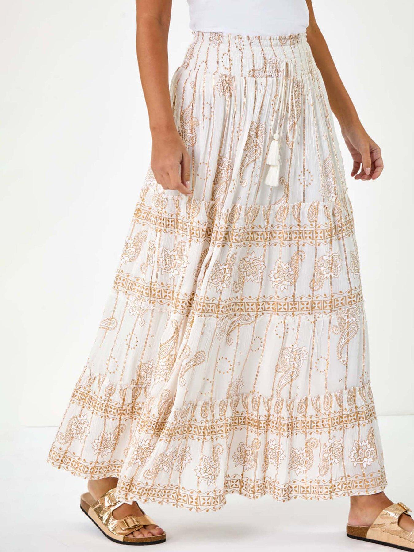 Roman Dusk Paisley Print A-line Maxi Skirt - White | Very