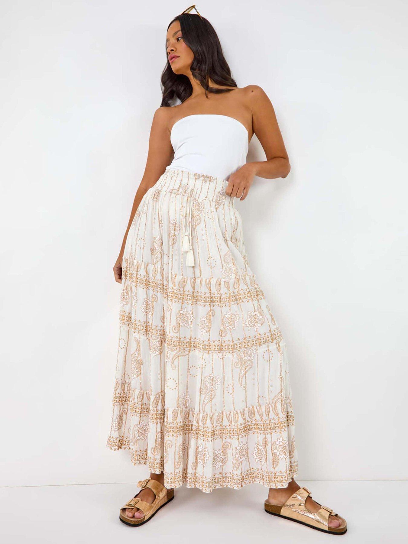 Roman Dusk Paisley Print A-line Maxi Skirt - White | Very