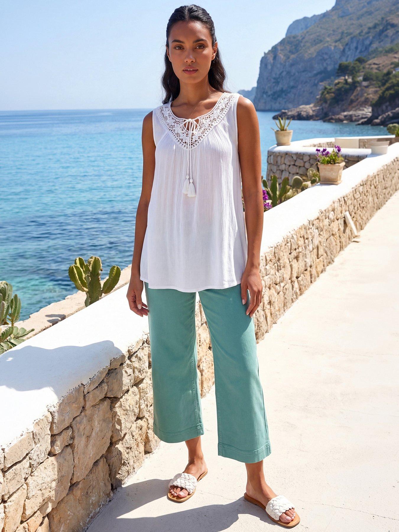 Roman Embroidered Tie Neck Vest Top - White | Very