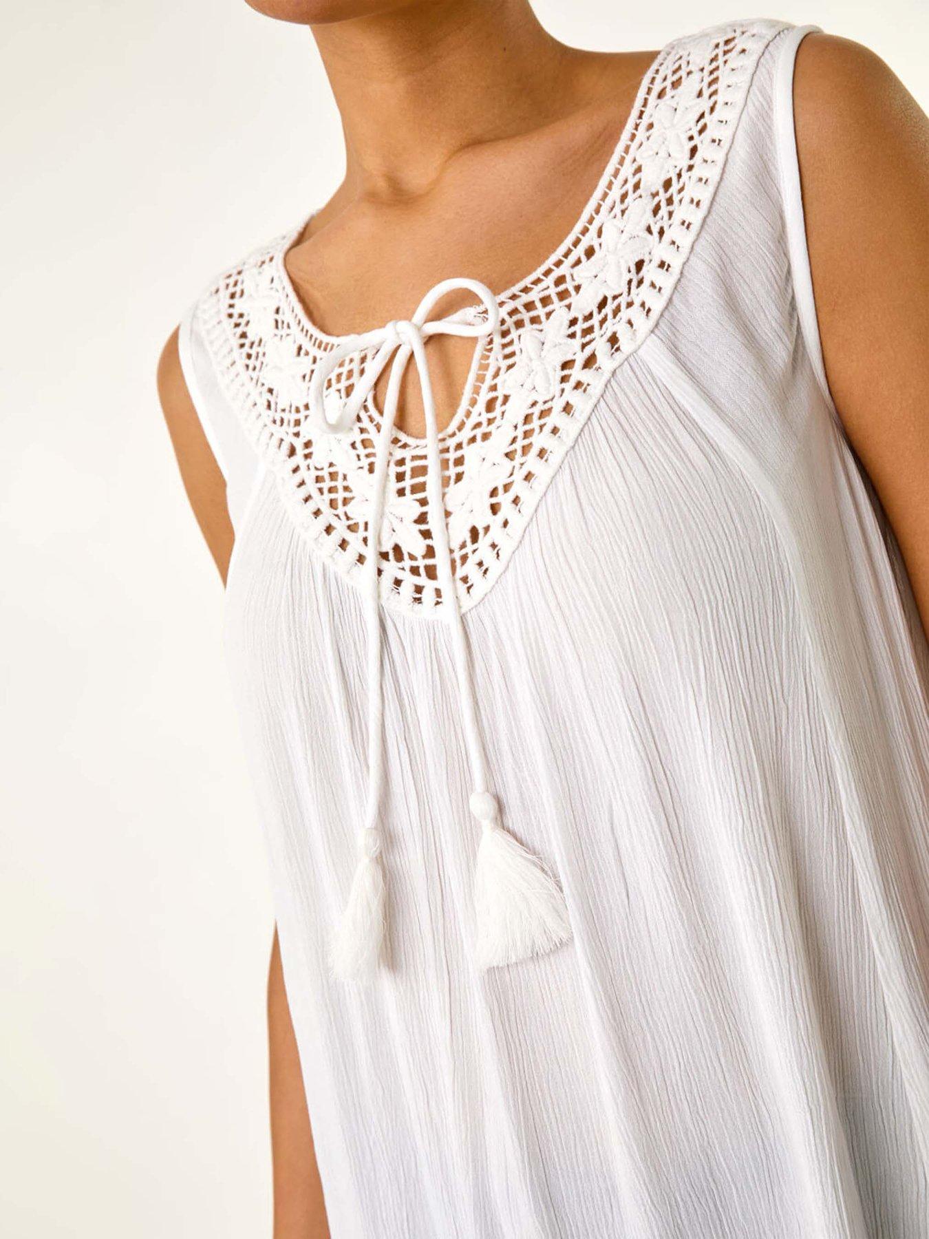 Roman Embroidered Tie Neck Vest Top - White | Very