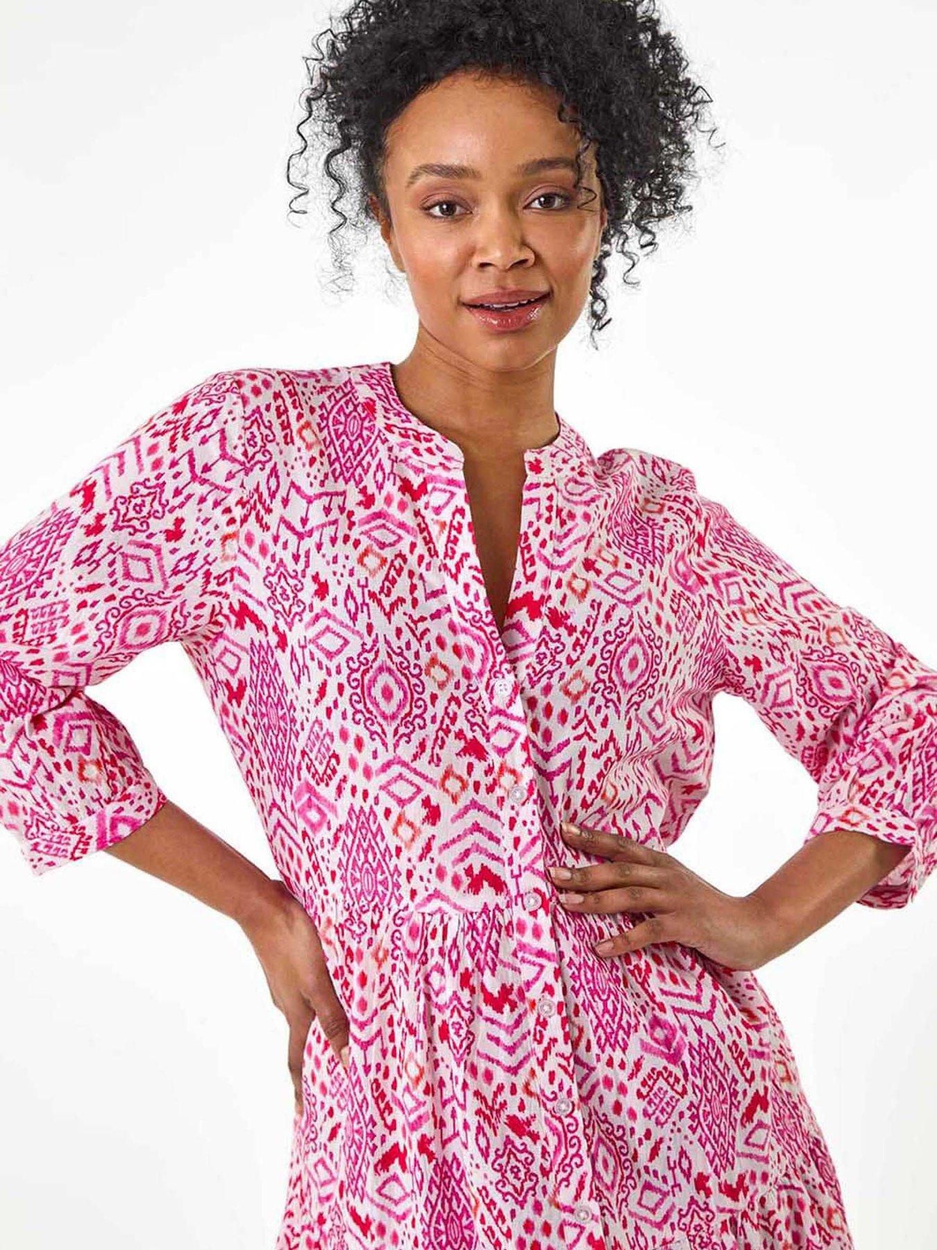 Roman Petite Aztec Tiered Midi Dress - Pink | Very