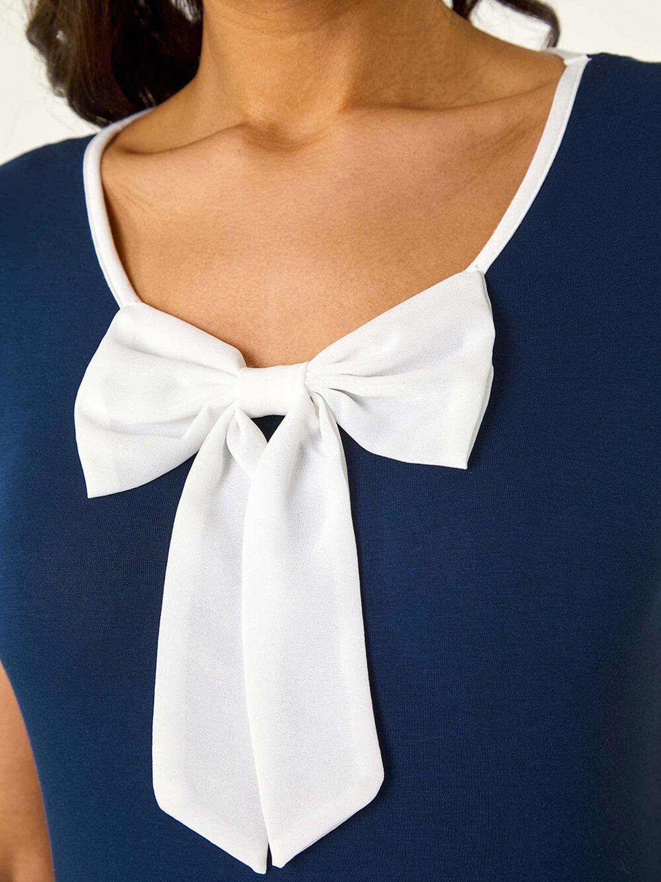 Roman Bow Front Stretch Top - Navy | Very