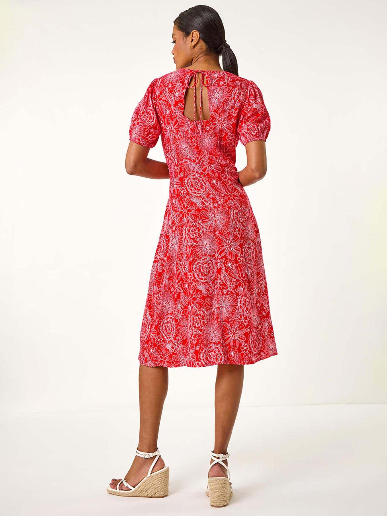 Roman Floral Midi Tea Dress - Red | Very