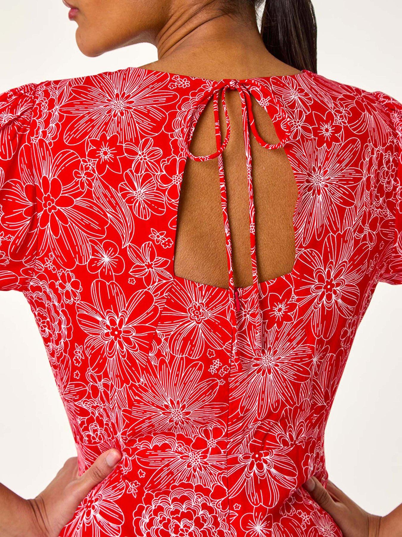 Roman Floral Midi Tea Dress - Red | Very
