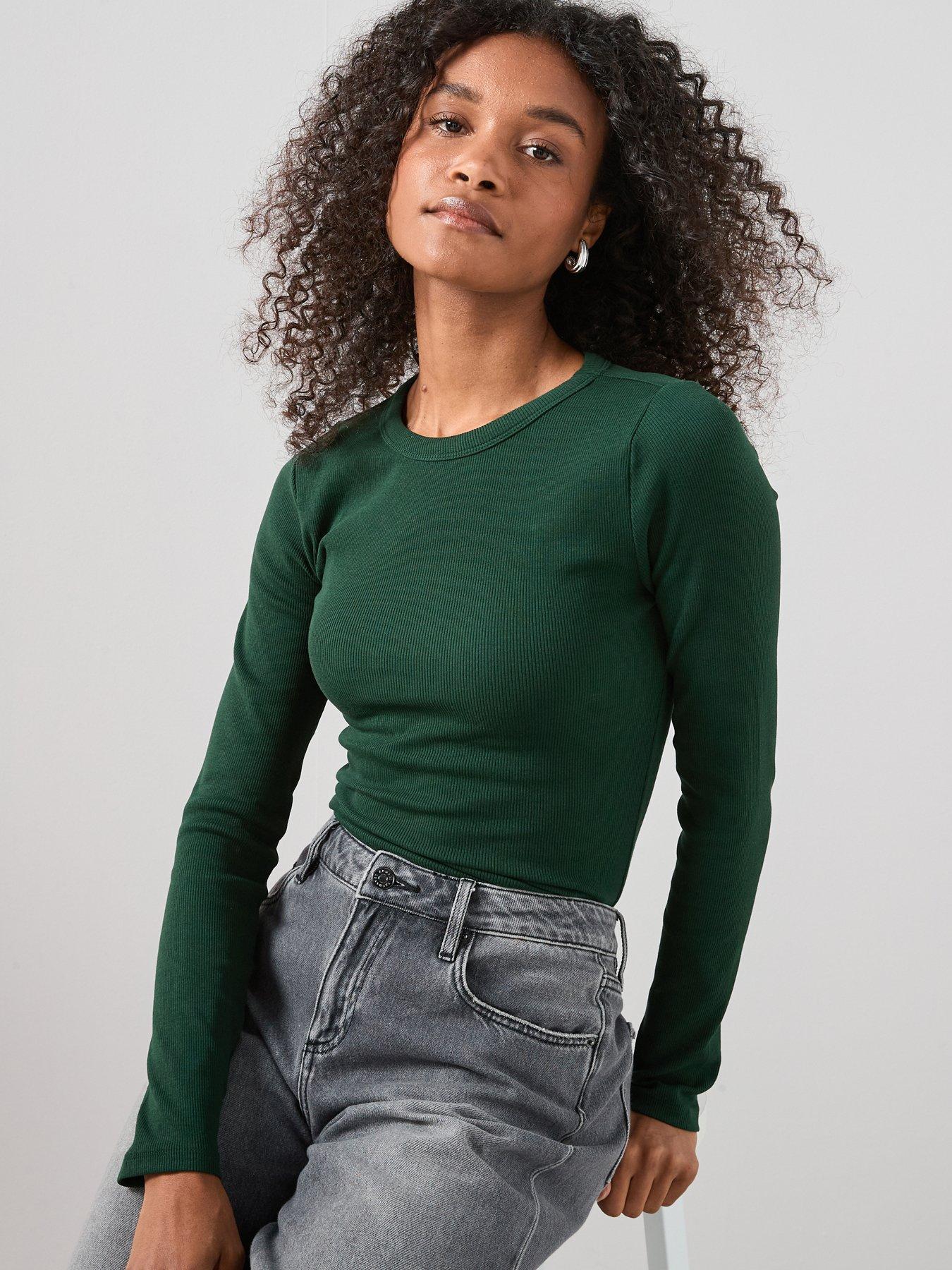 The Very Collection Rib Crew Neck Long Sleeves - Green | Very