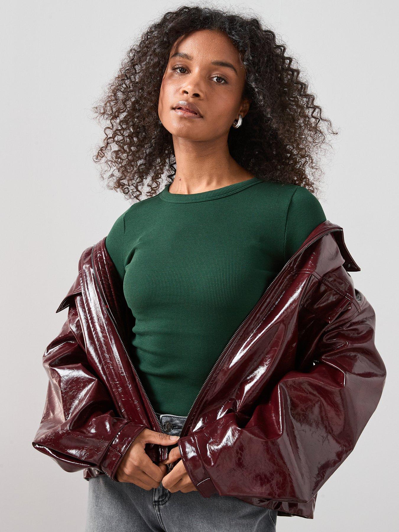 The Very Collection Rib Crew Neck Long Sleeves - Green | Very