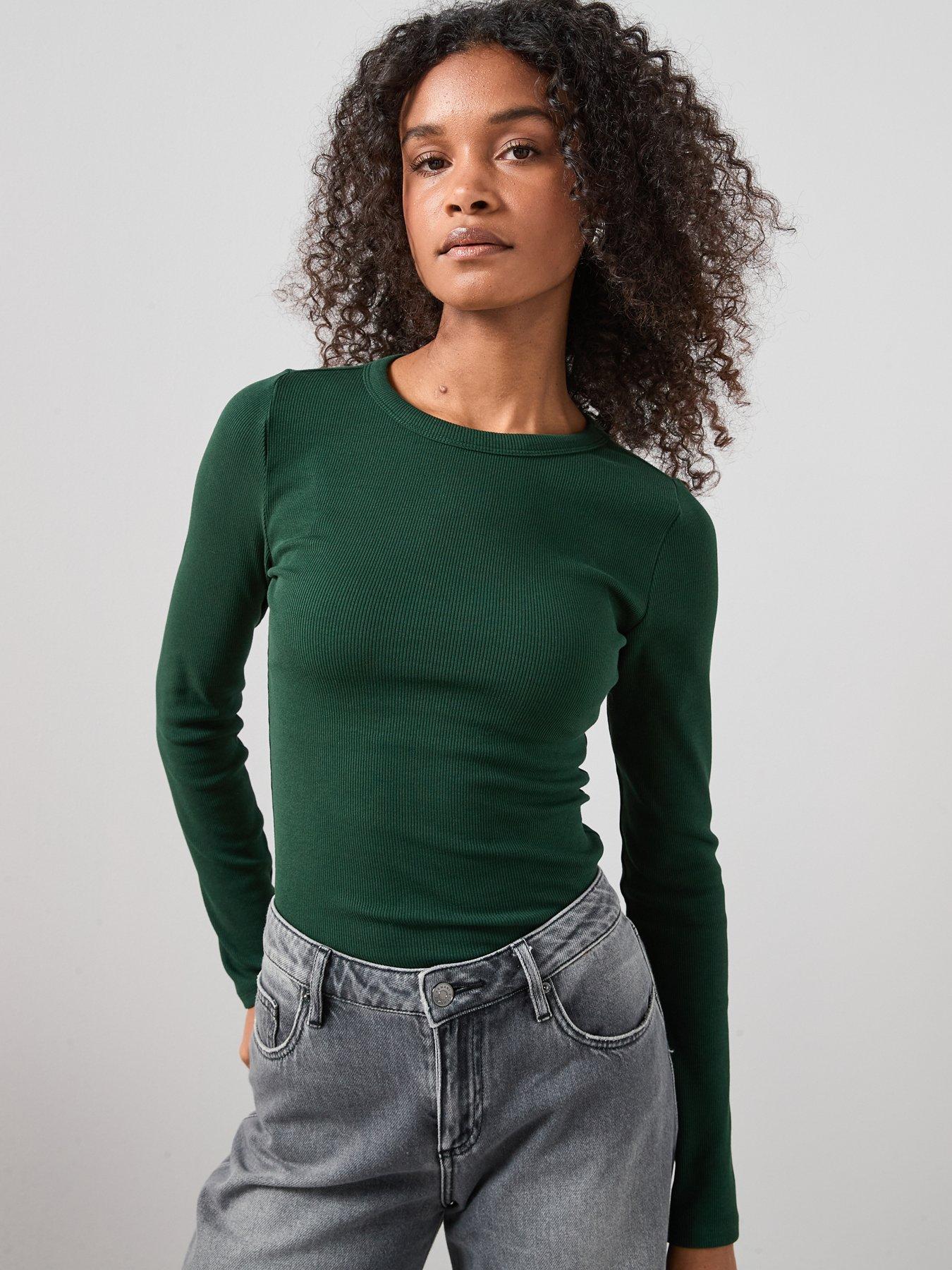 The Very Collection Rib Crew Neck Long Sleeves - Green | Very