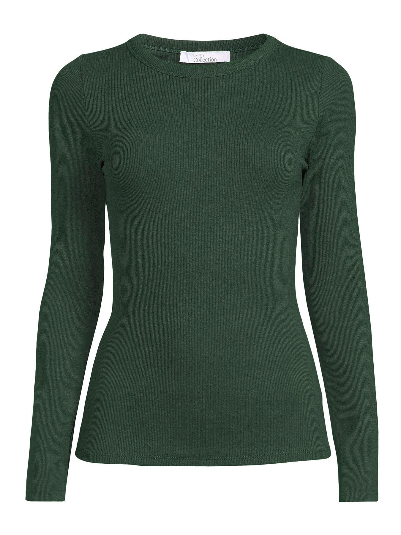 The Very Collection Rib Crew Neck Long Sleeves - Green | Very
