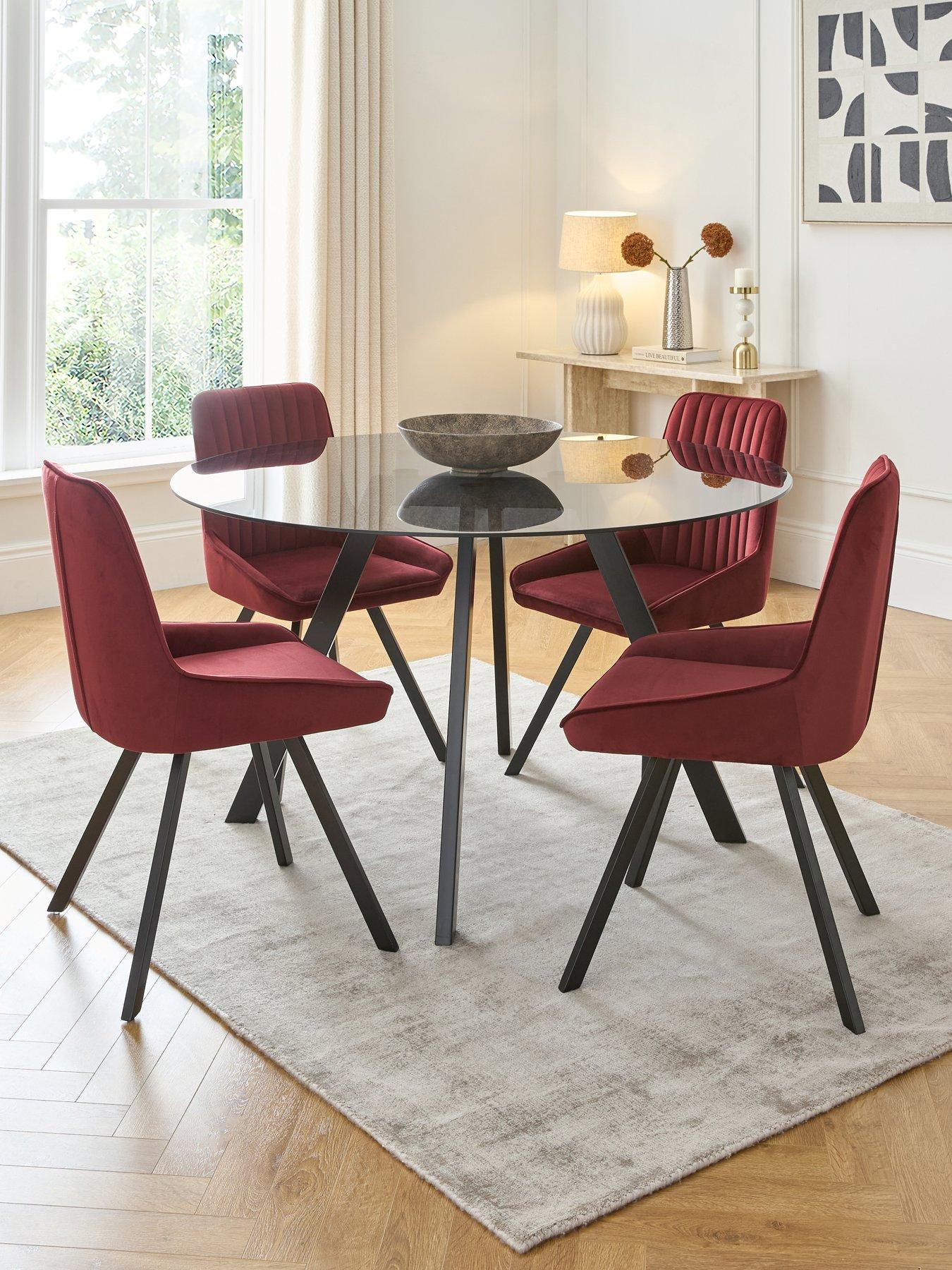 The Very Collection Marlow 110cm Round Dining Table & 4 Marlow Burgundy ...