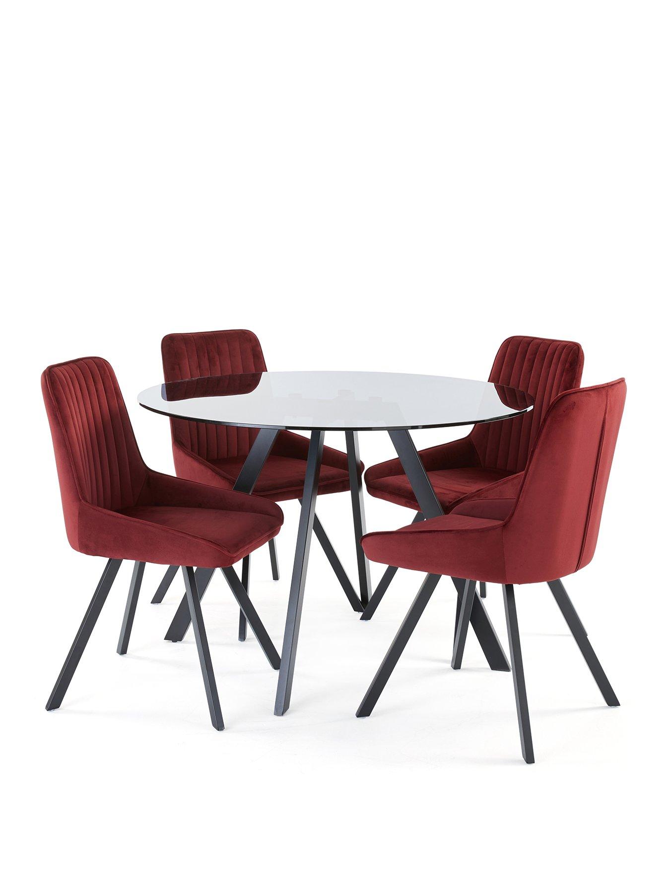 The Very Collection Marlow 110cm Round Dining Table & 4 Marlow Burgundy ...
