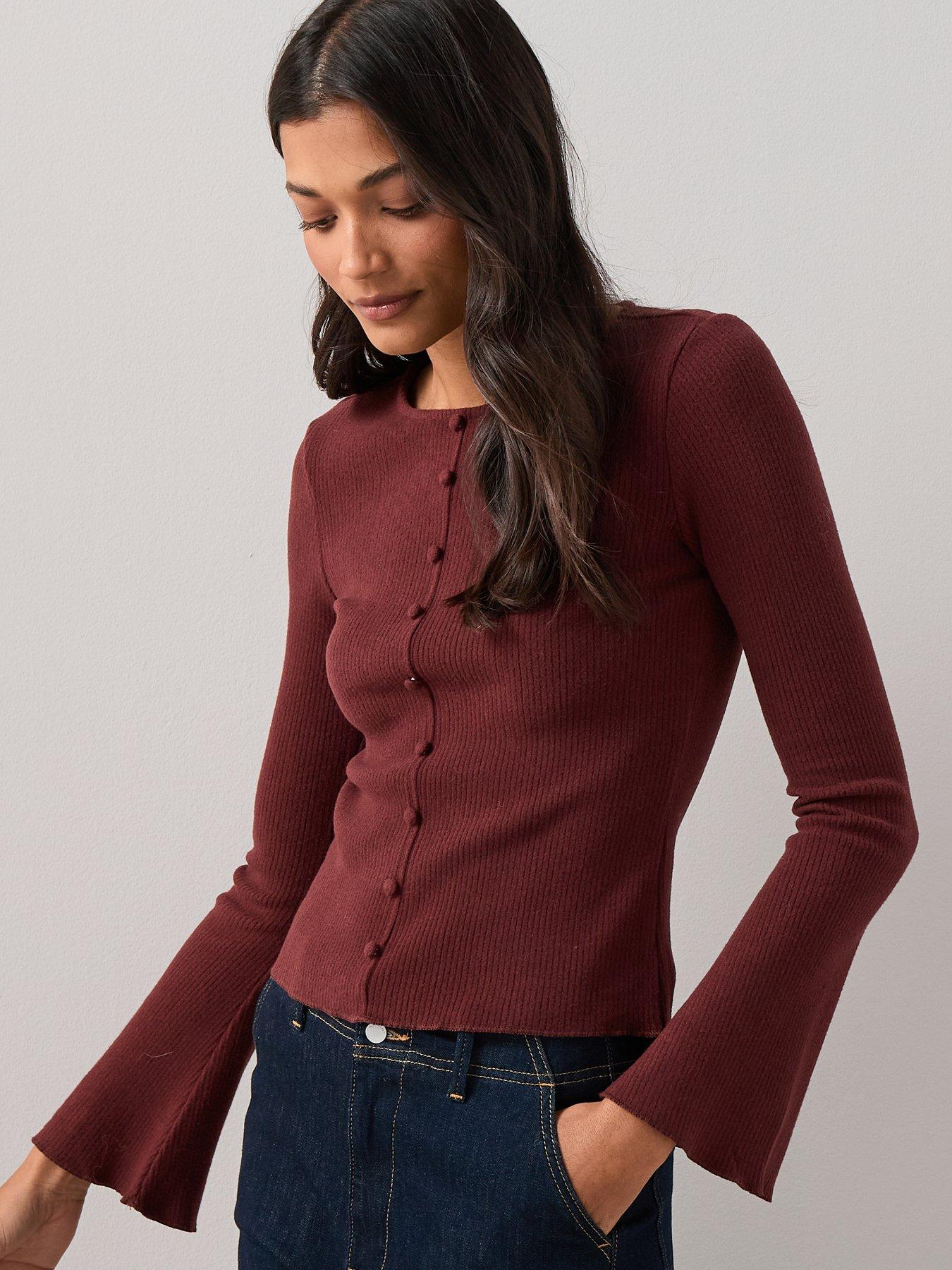 The Very Collection Flared Sleeve Rib Top - Purple | Very