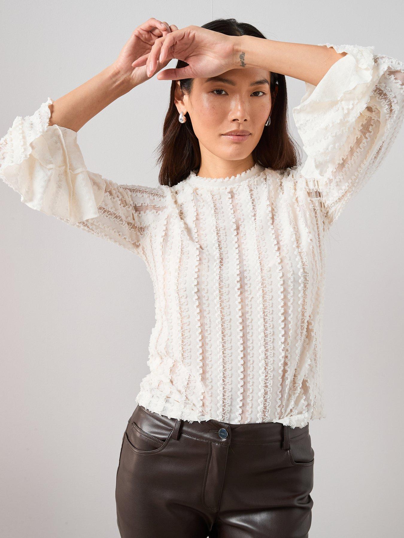 The Very Collection Ruffle Sleeve Lace Top - Cream | Very