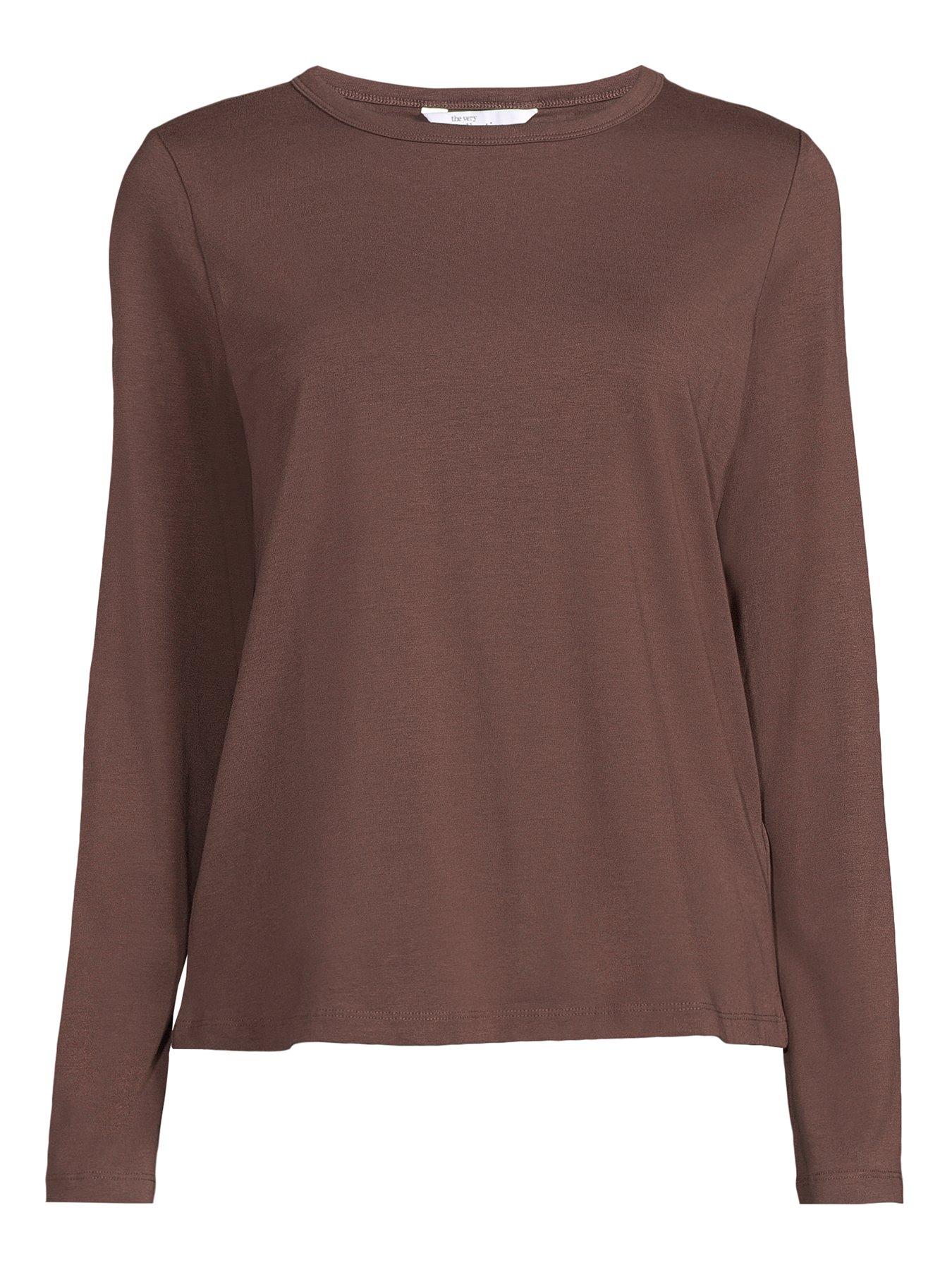 The Very Collection Long Sleeve Oversized Basic Top - Brown | Very
