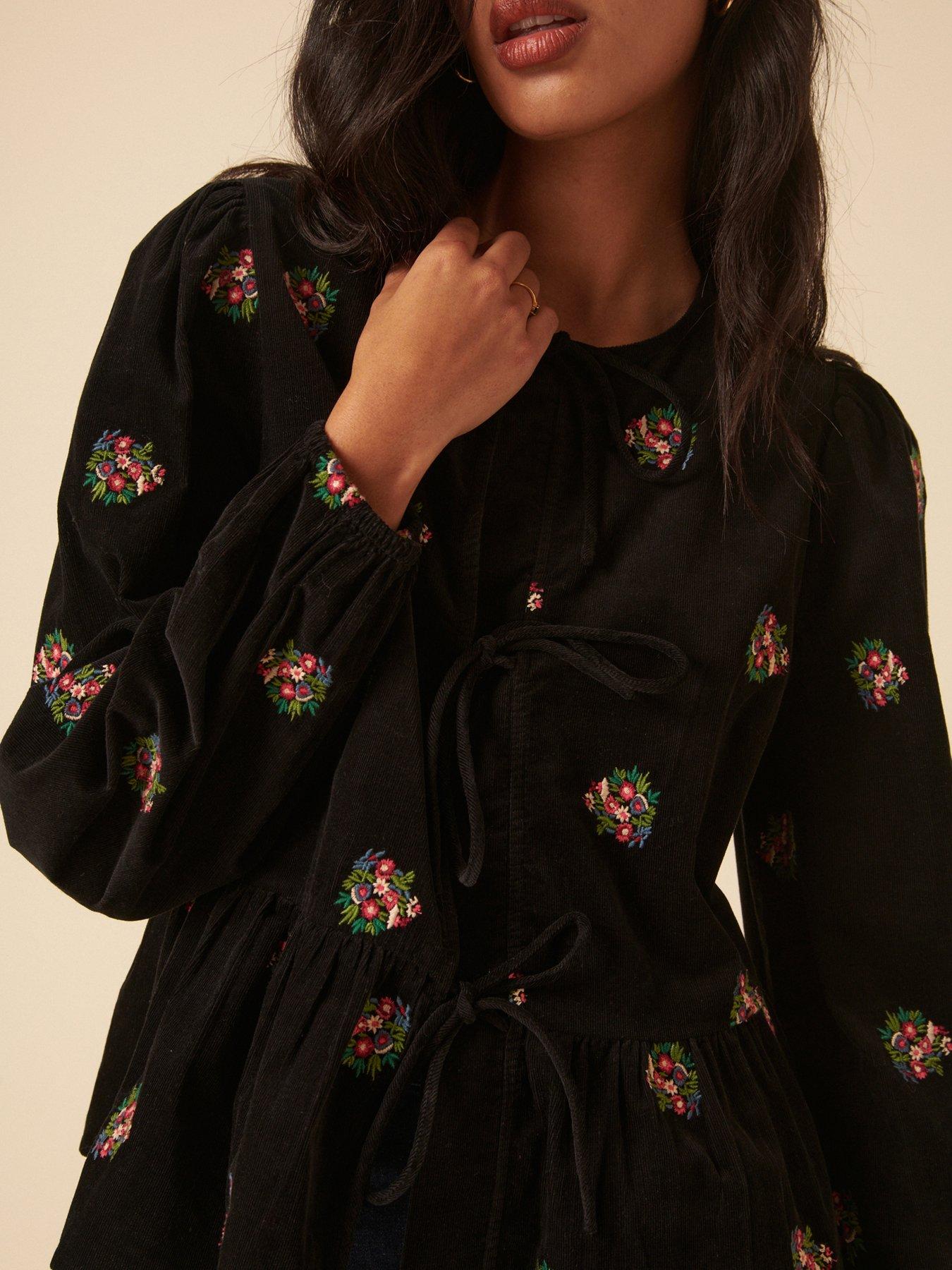 Nobodys Child Bernice Long Sleeve Embroidered Top - Black | Very
