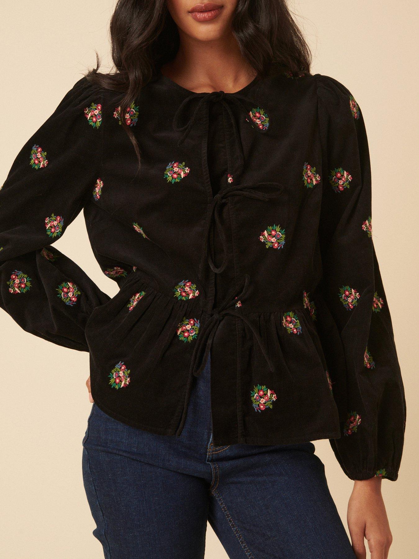 Nobodys Child Bernice Long Sleeve Embroidered Top - Black | Very