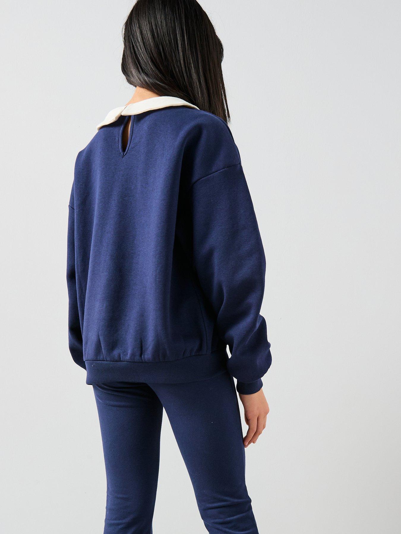 The Very Collection Girls Collar Navy Jersey Flare Set - Blue | Very