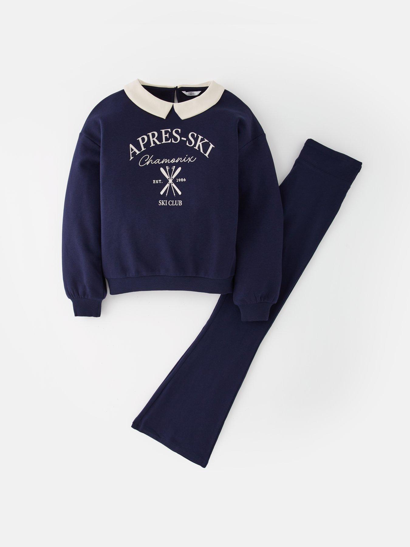 The Very Collection Girls Collar Navy Jersey Flare Set - Blue | Very