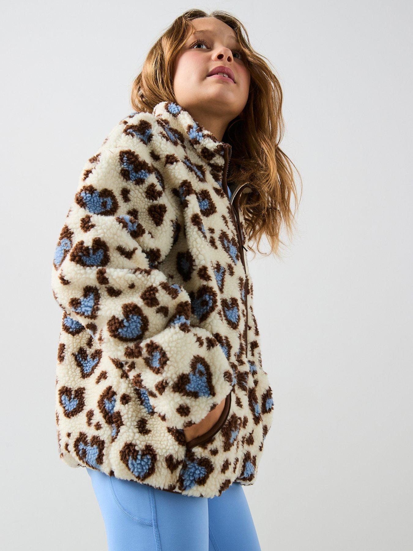 The Very Collection Girls Borg Heart Animal Zip Up Jacket - Print | Very