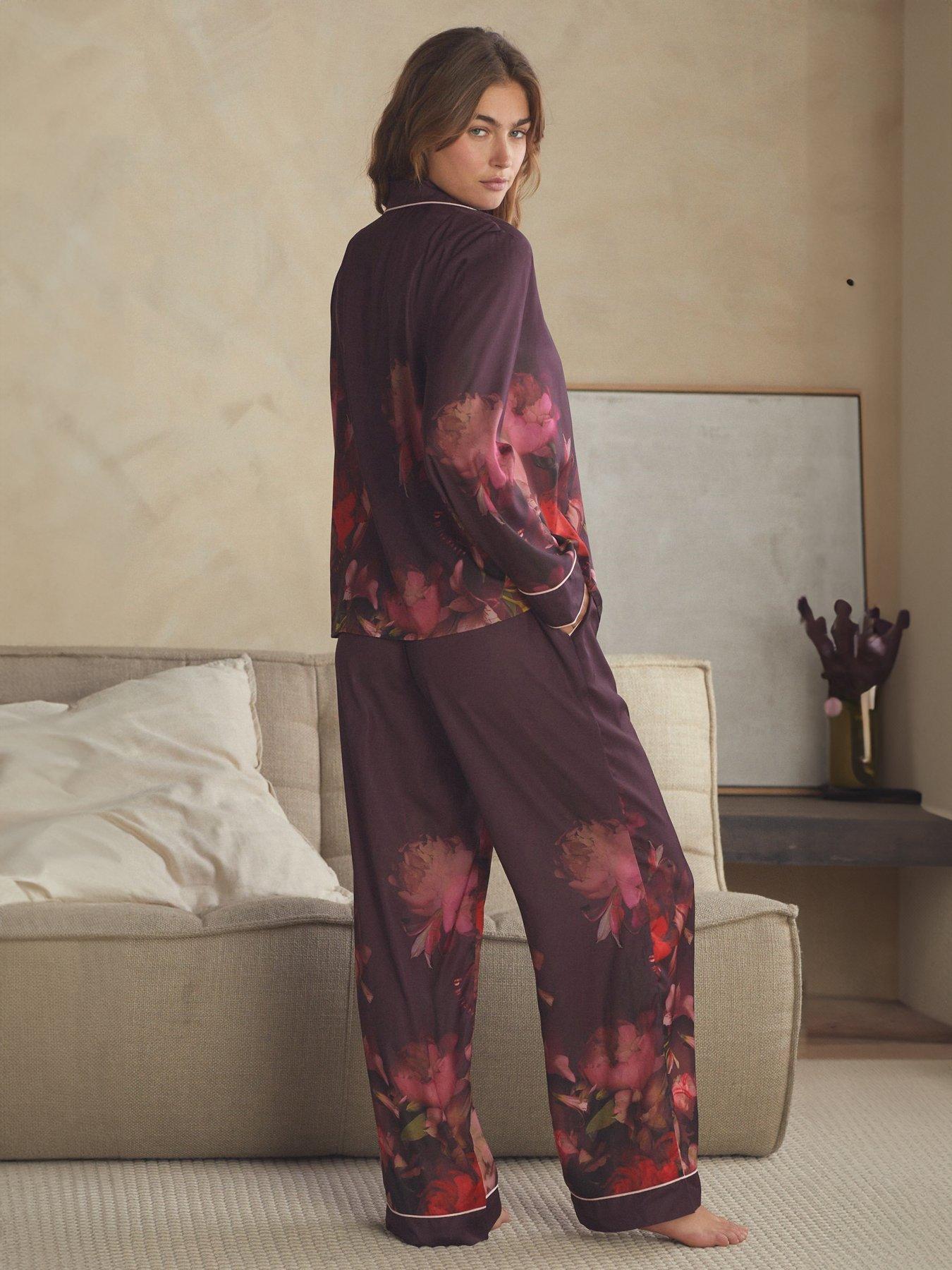 B By Ted Baker Satin Long Sleeve Large Floral Pyjama Set - Purple | Very