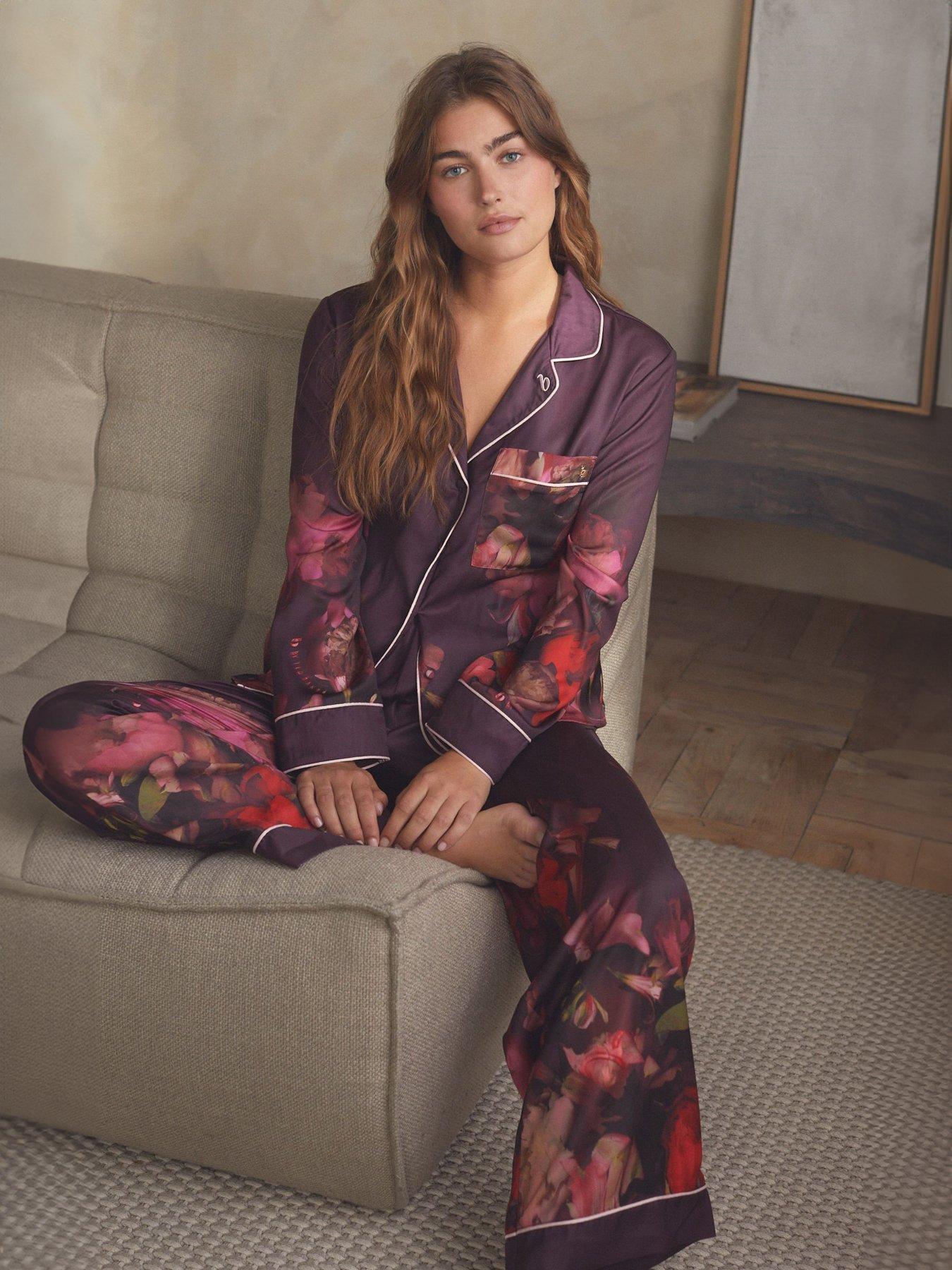 B By Ted Baker Satin Long Sleeve Large Floral Pyjama Set - Purple | Very